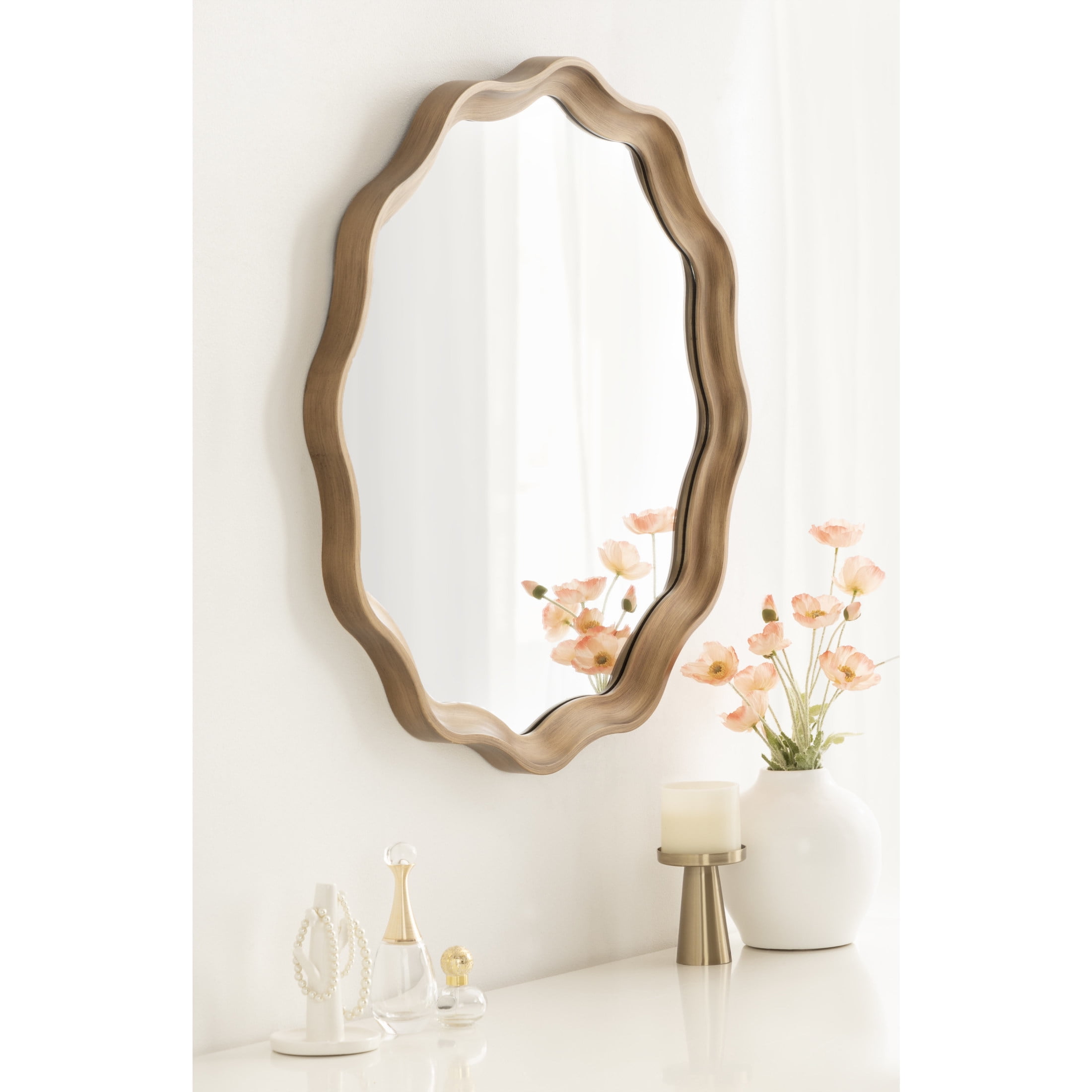 Kate and Laurel Hatherleigh Transitional Round Wooden Wall Mirror, 28 ...