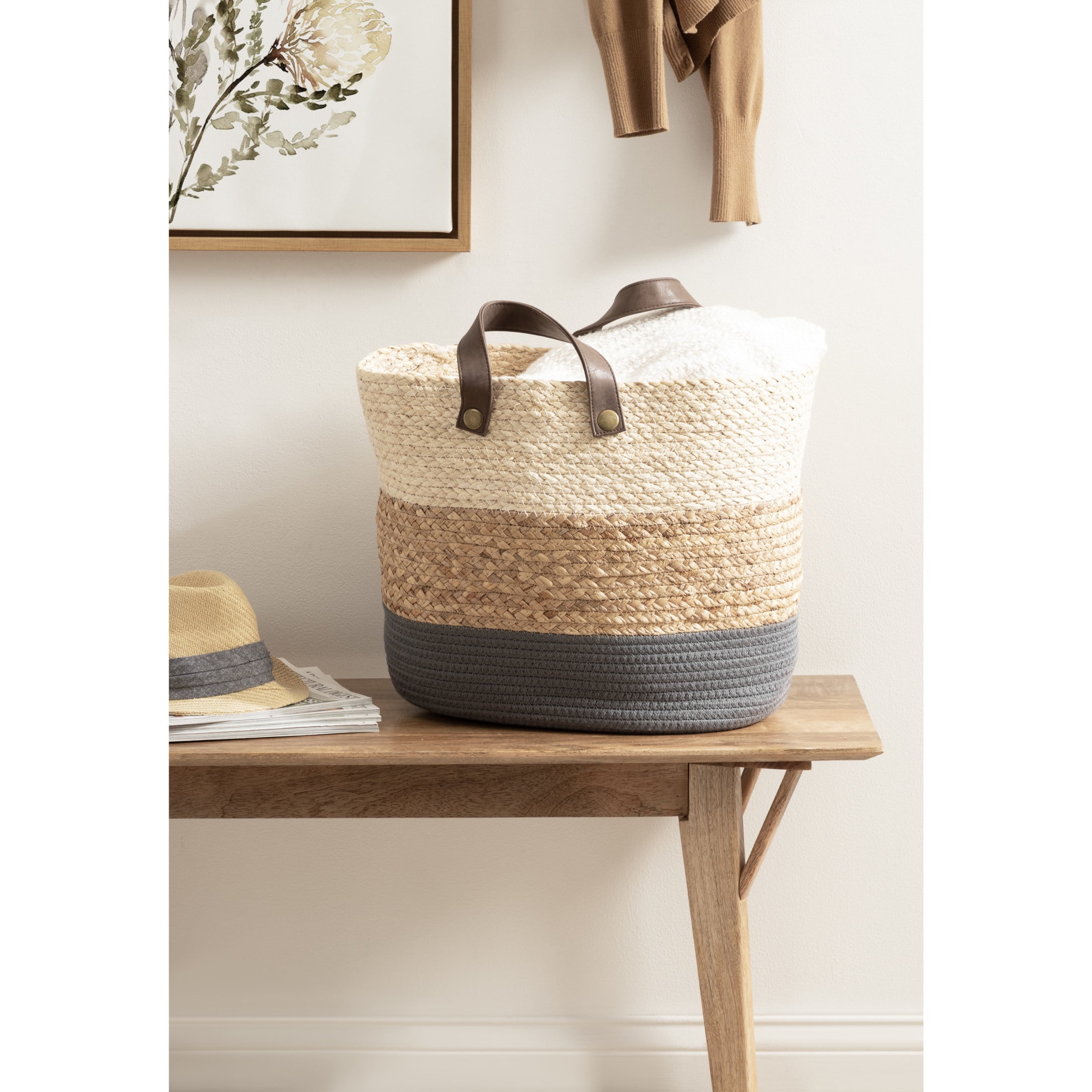 Kate and Laurel Hermosa Transitional Woven Storage Basket with Handles ...