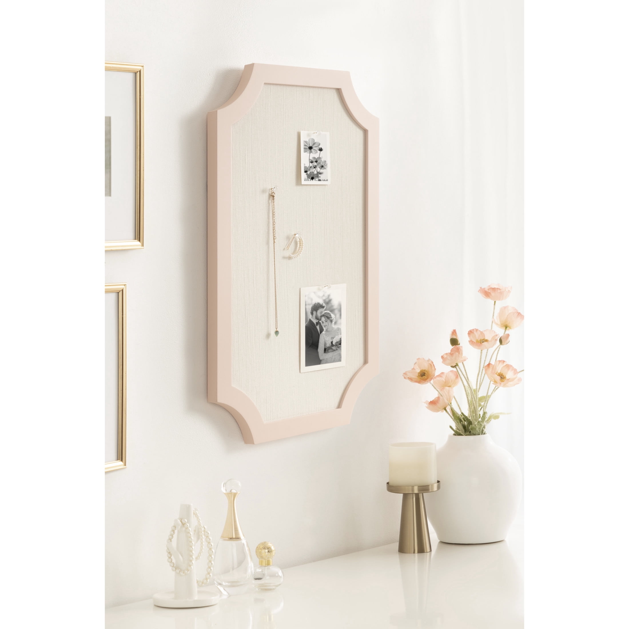 Kate and Laurel Holbrook Glam Framed Scallop Fabric Pinboard, 15 x 24 ...