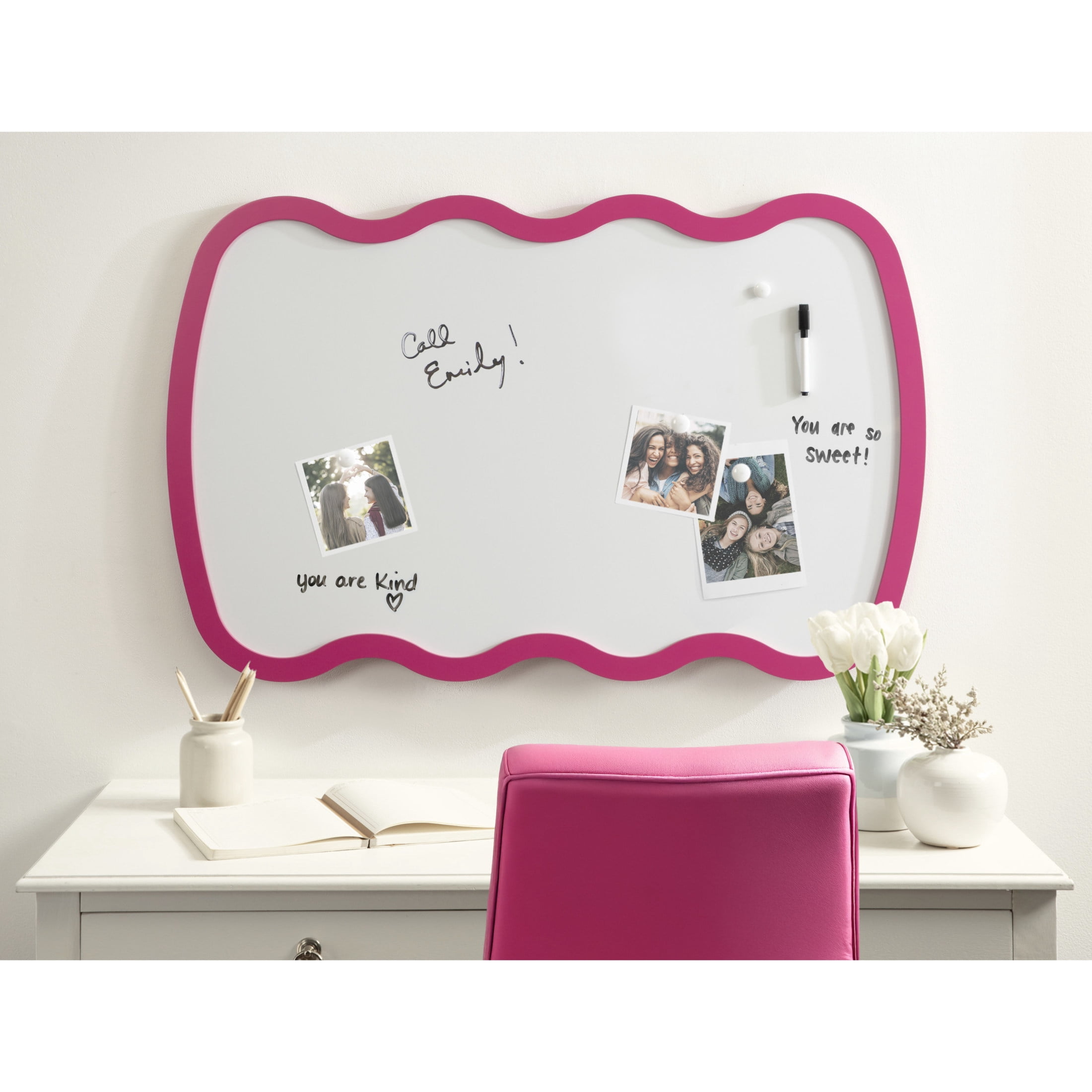 Kate and Laurel Holbrook Wavy Magnetic Dry Erase Board with Marker and ...