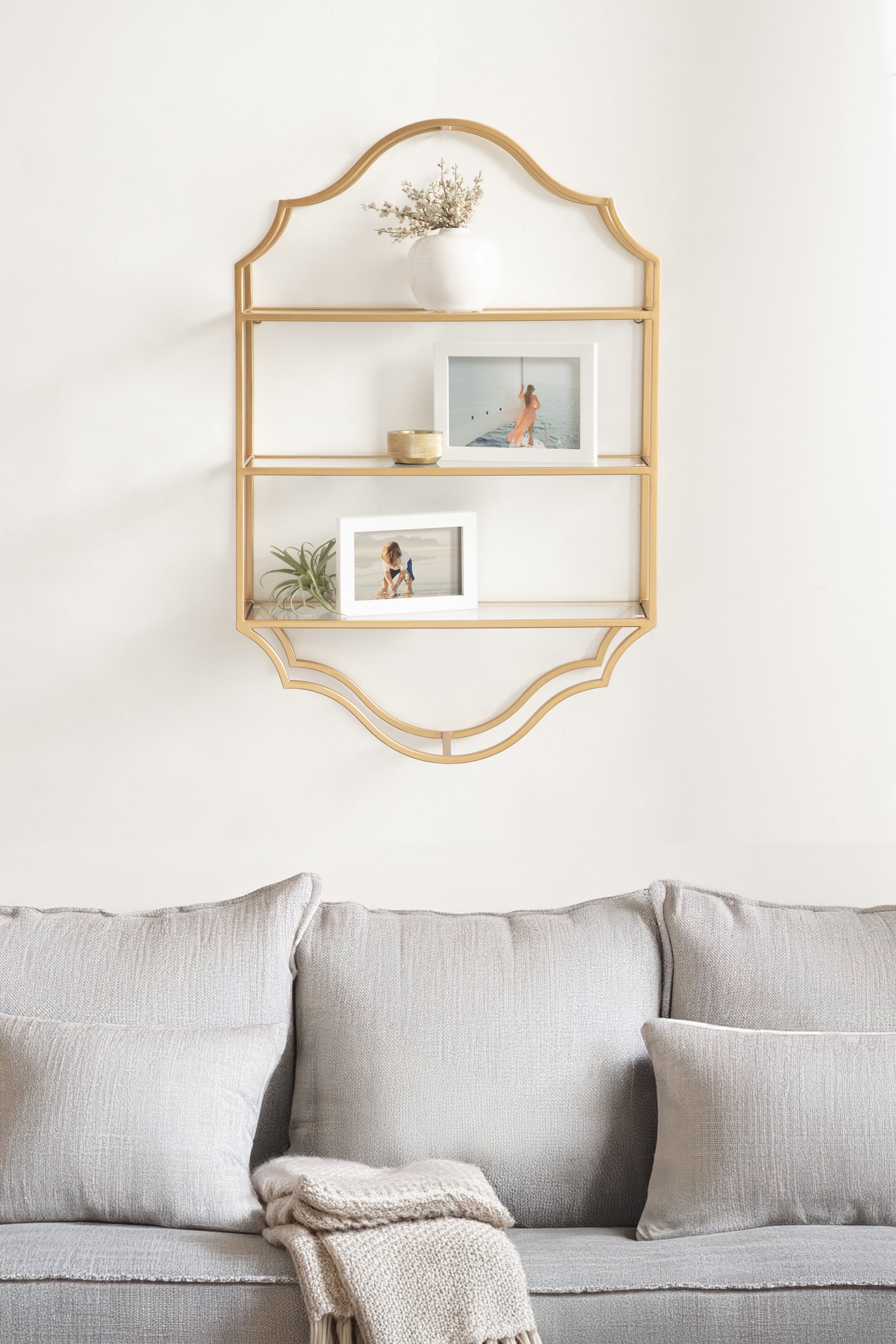 Kate and Laurel Leanna Scalloped Three-Tiered Wall Shelf, 20 x 32, Gold ...