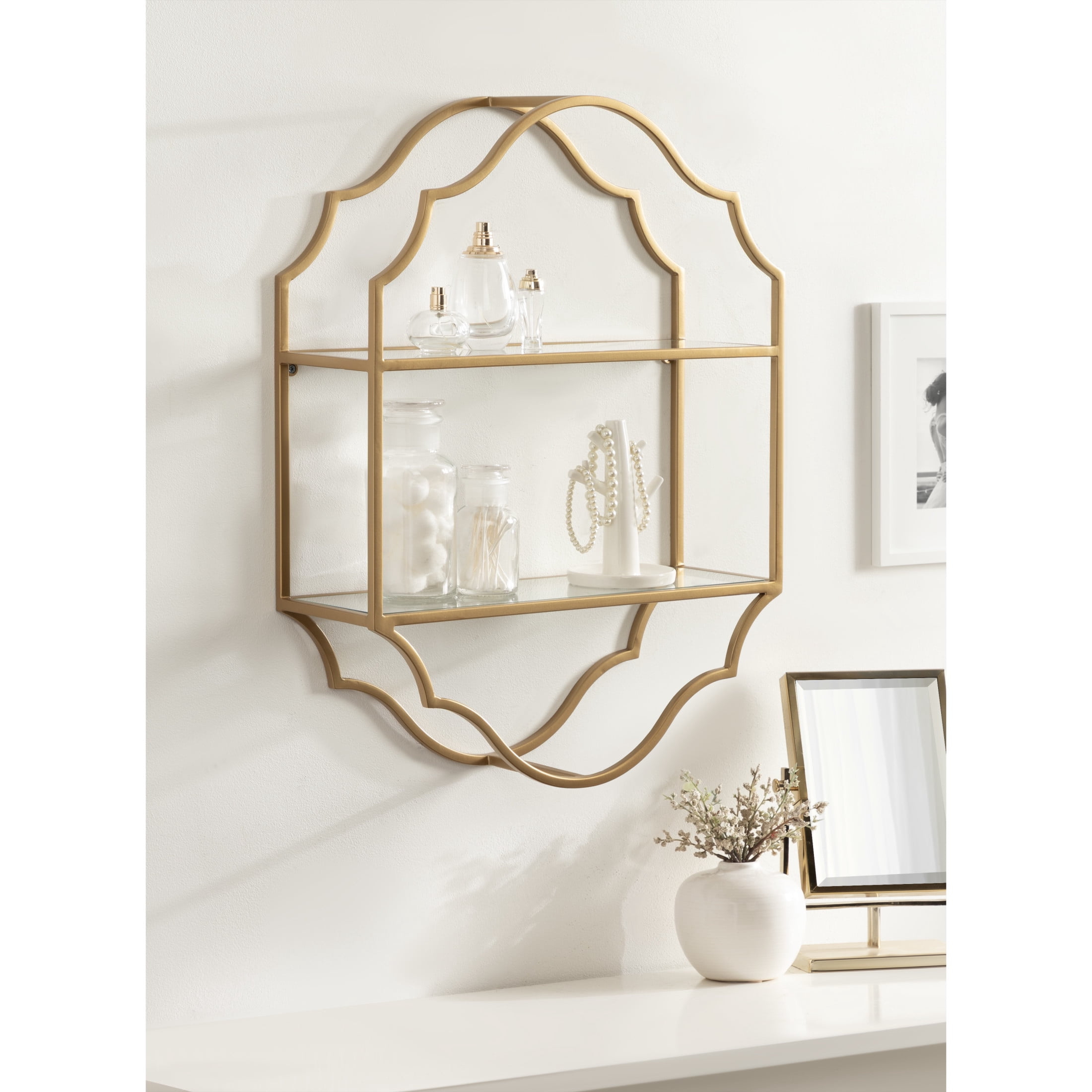 Kate and Laurel Leanna Scalloped Two-Tiered Wall Shelf, 18 x 6 x 24 ...