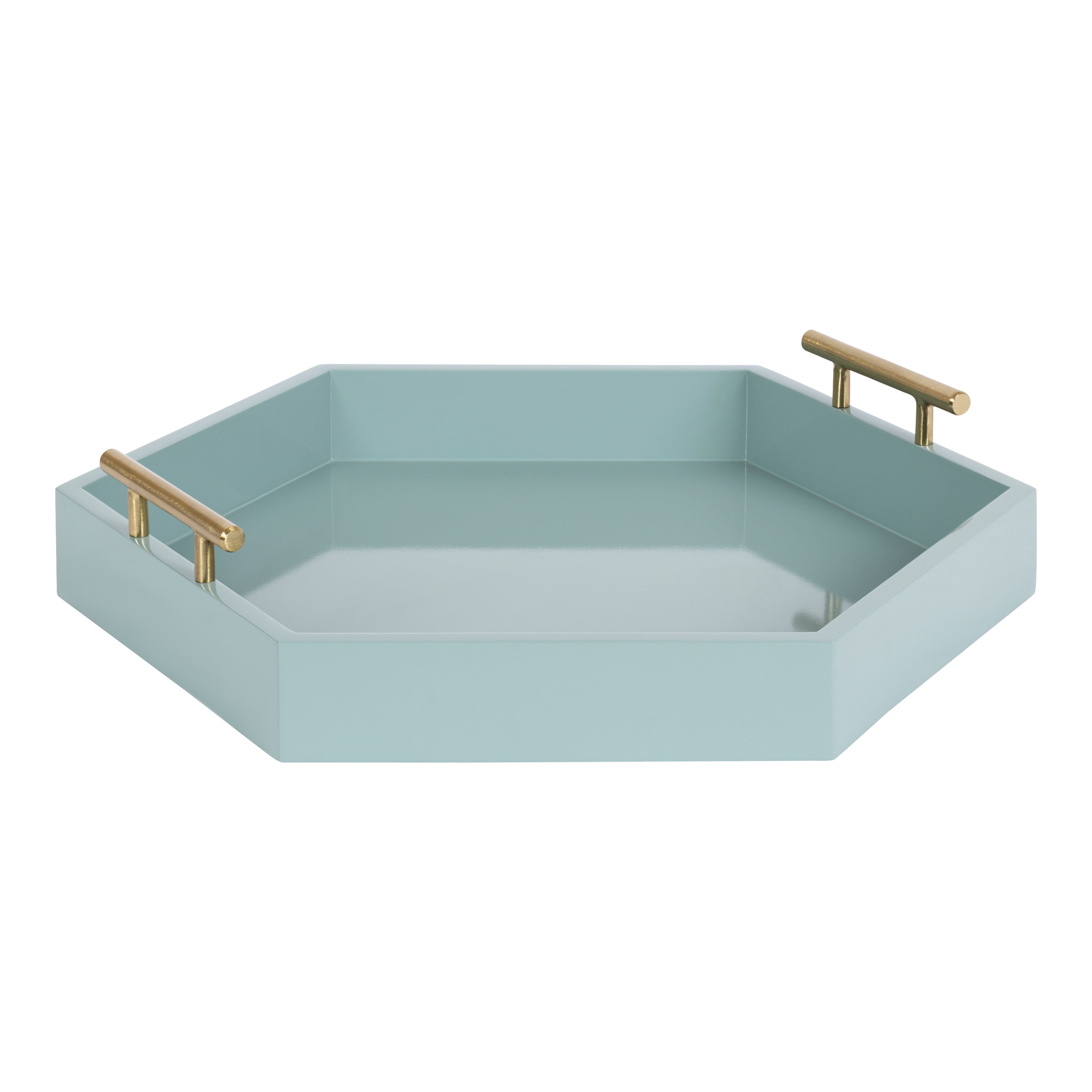 Kate and Laurel Lipton Modern Hexagon Tray, 18 x 18, Spa Blue and Gold ...