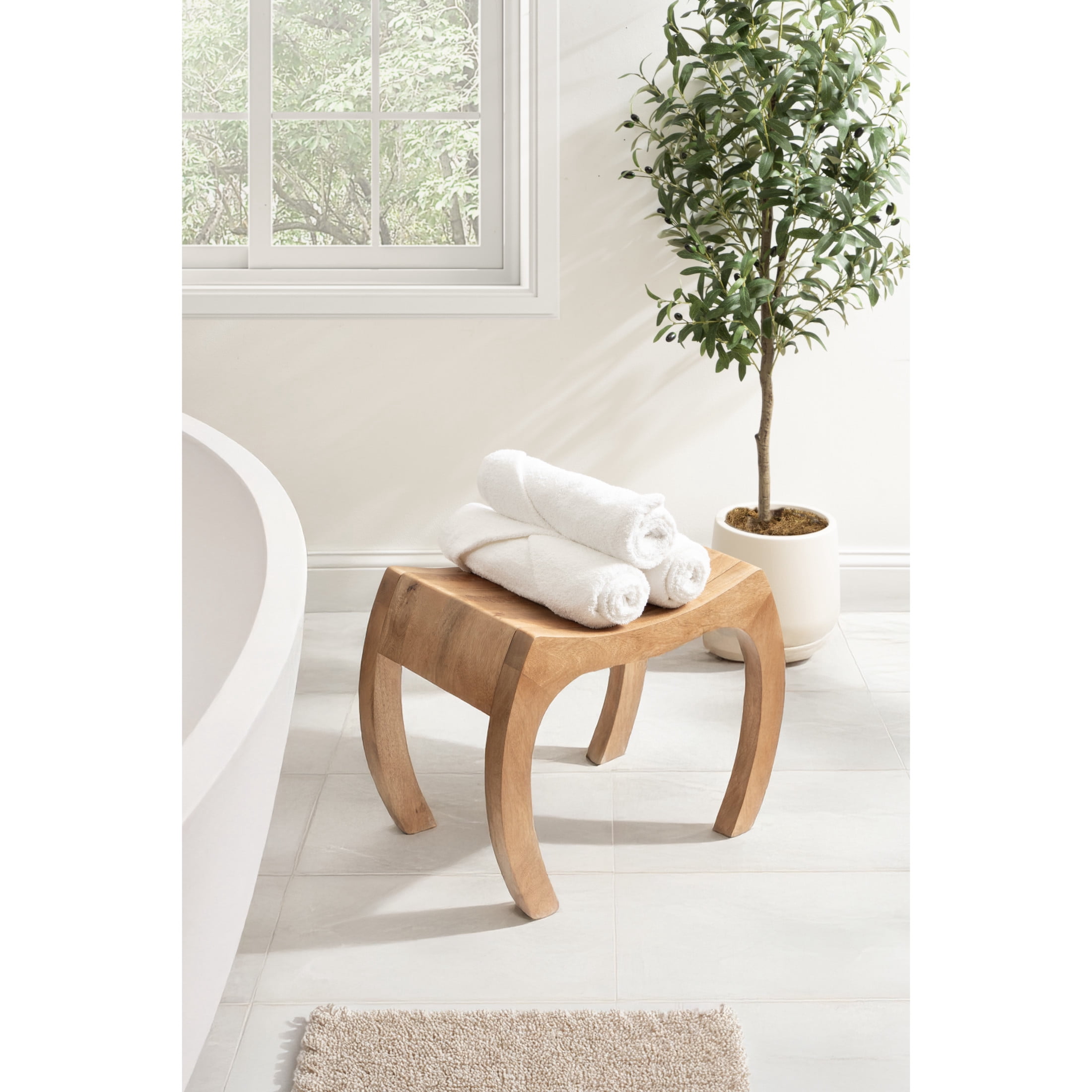 Kate and Laurel Loviisa Modern Mango Wood Bedroom Vanity Stool, 22 x 14 ...