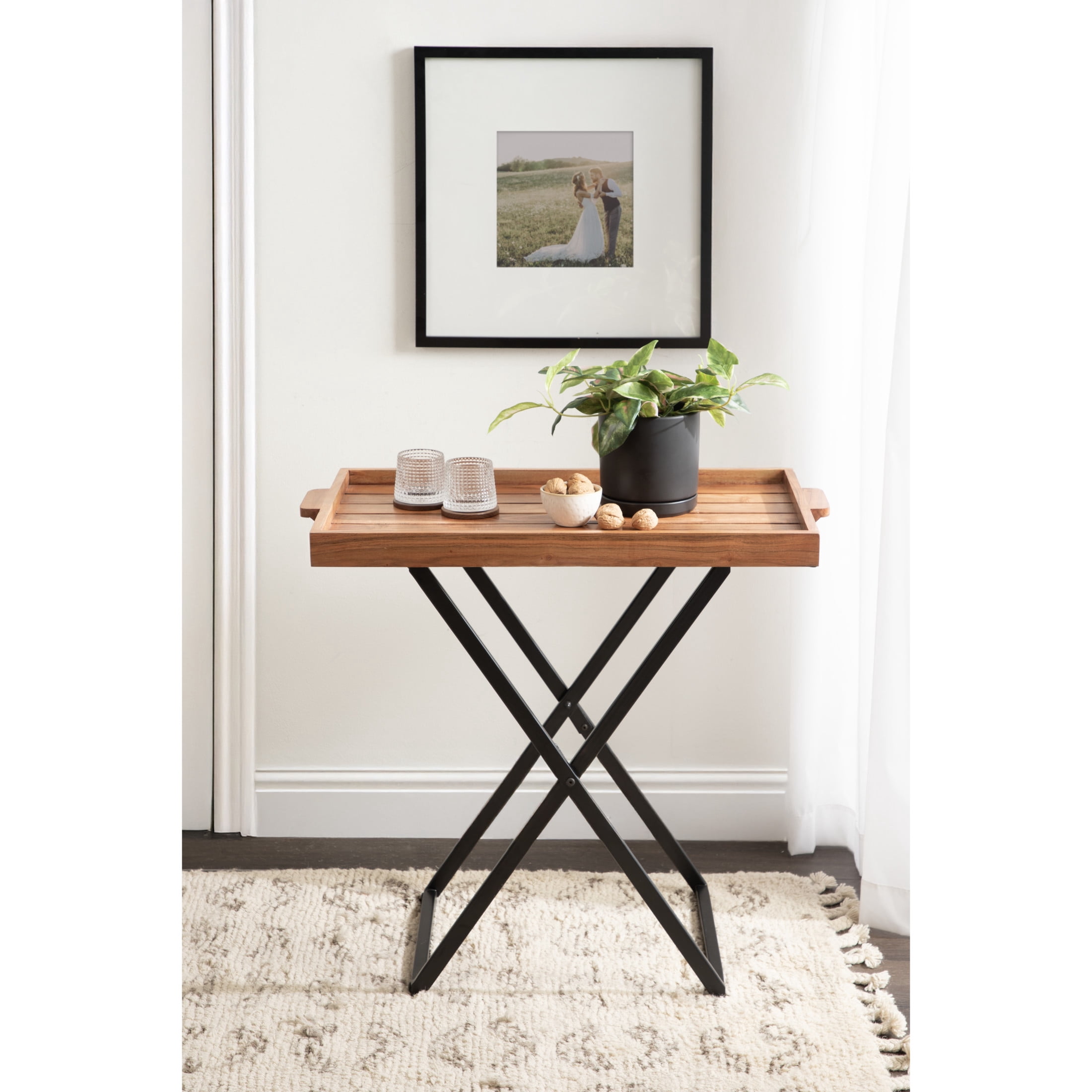 Kate and Laurel Monaco Transitional Slatted Acacia Wood Tray Table, 31 ...