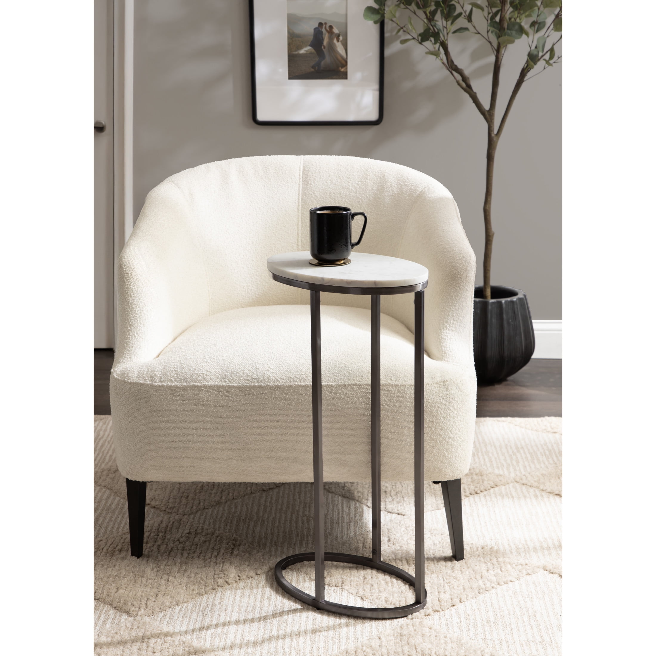 Kate and Laurel Natalli Modern Glam Oval C-Table, 14 x 9 x 28, White ...