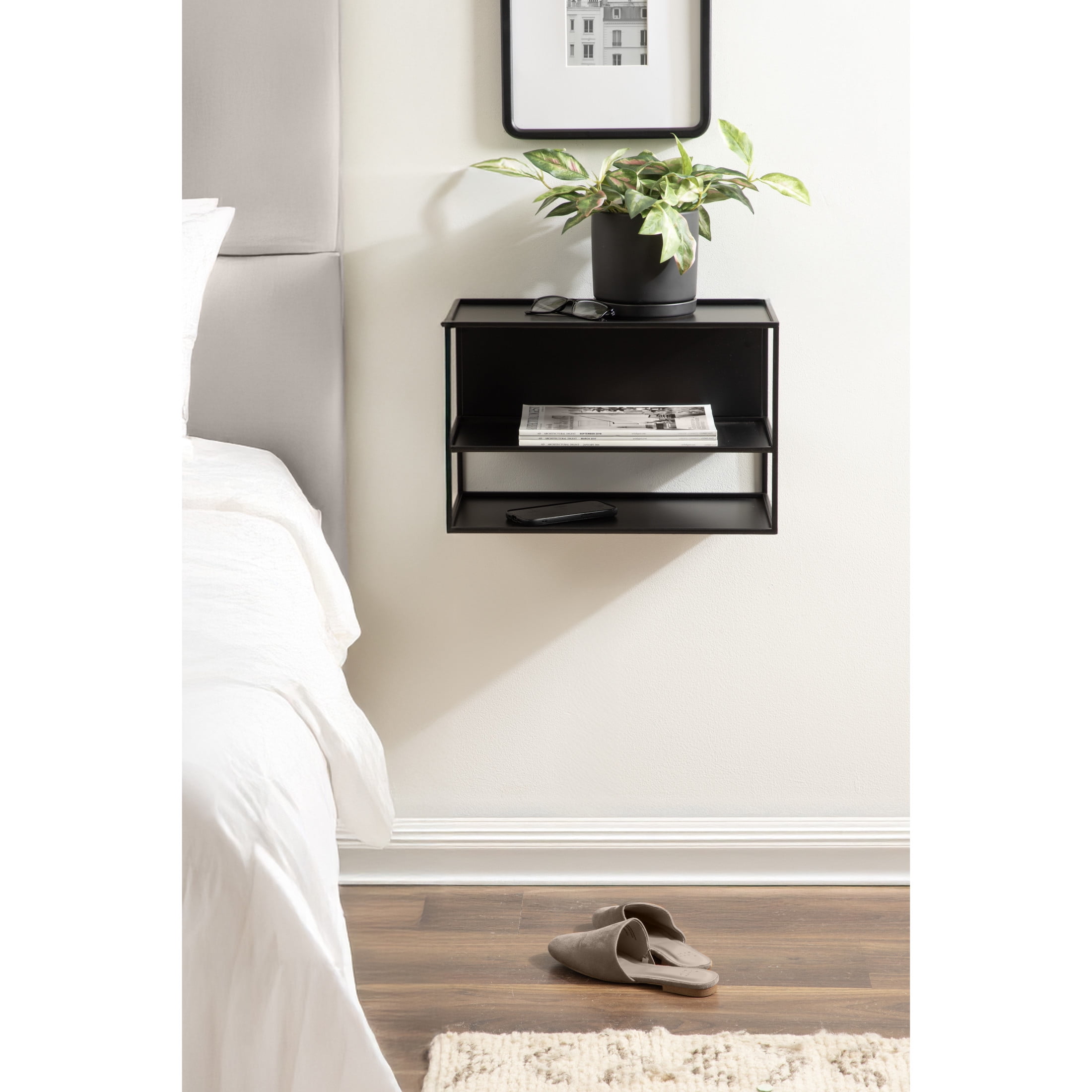 Kate and Laurel Nomi Modern Metal Floating Side Table with Storage, 18 ...