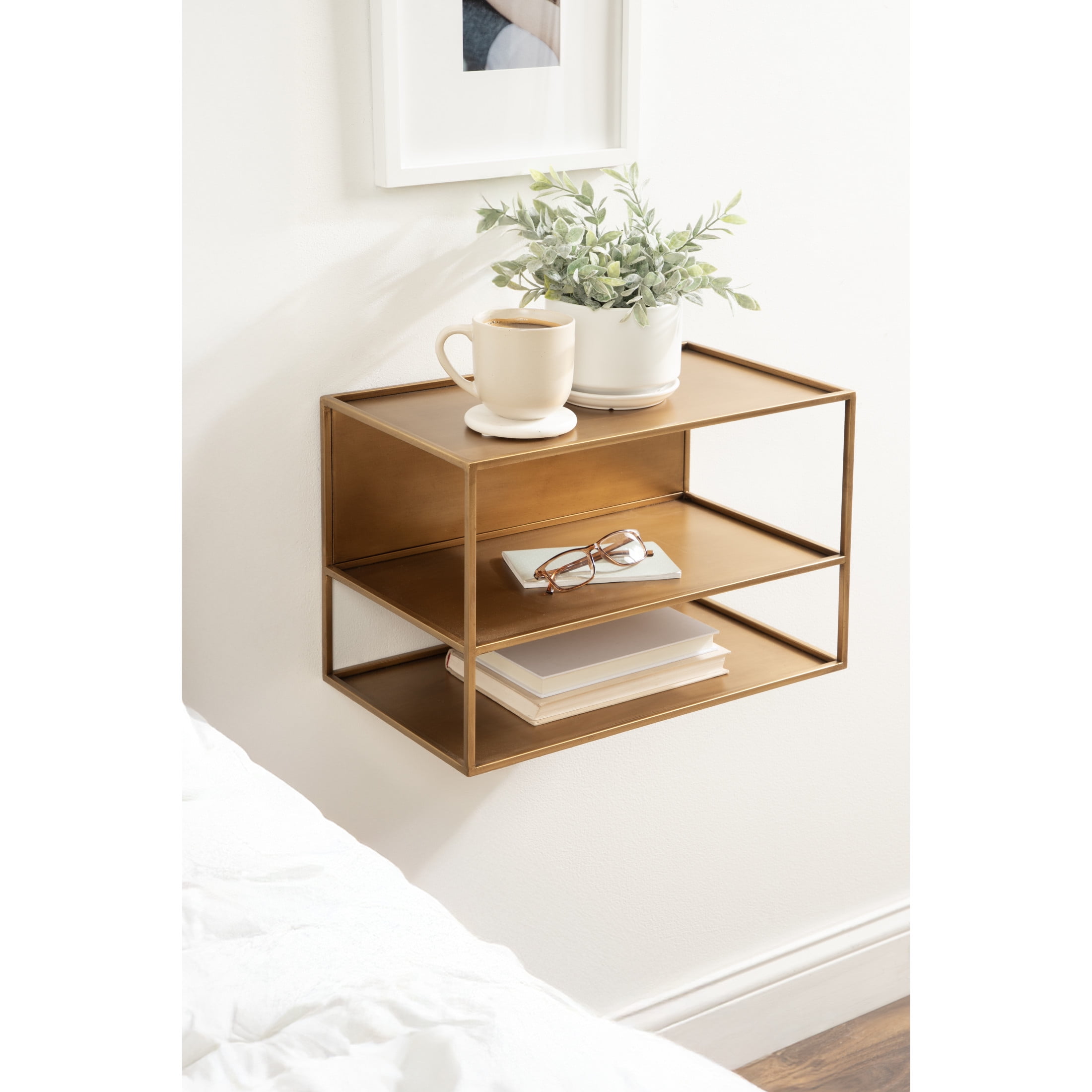 Kate and Laurel Nomi Modern Metal Floating Side Table with Storage, 18 ...