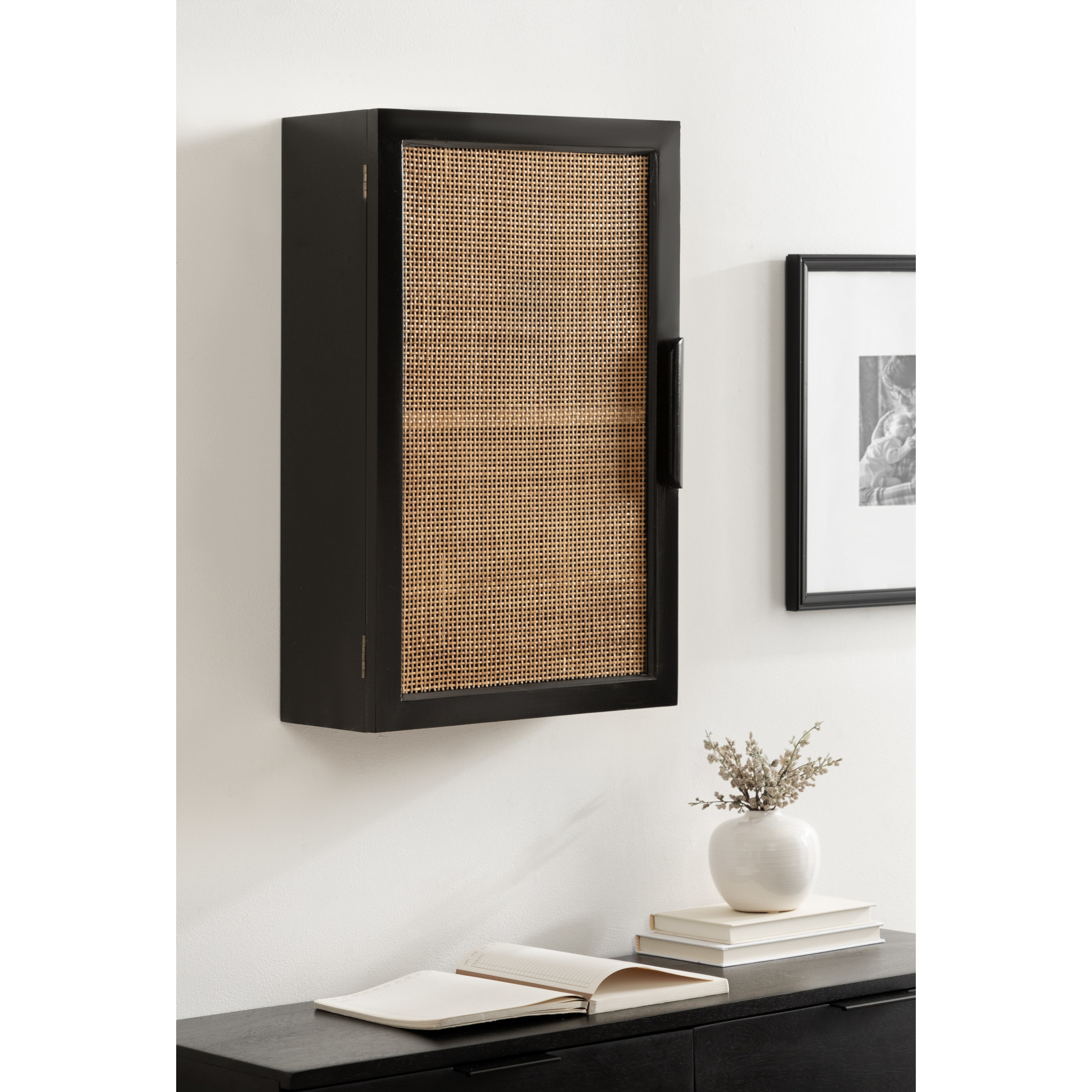 Kate and Laurel Ori Transitional Cane Wall Cabinet with Door, 15 x 7 x ...