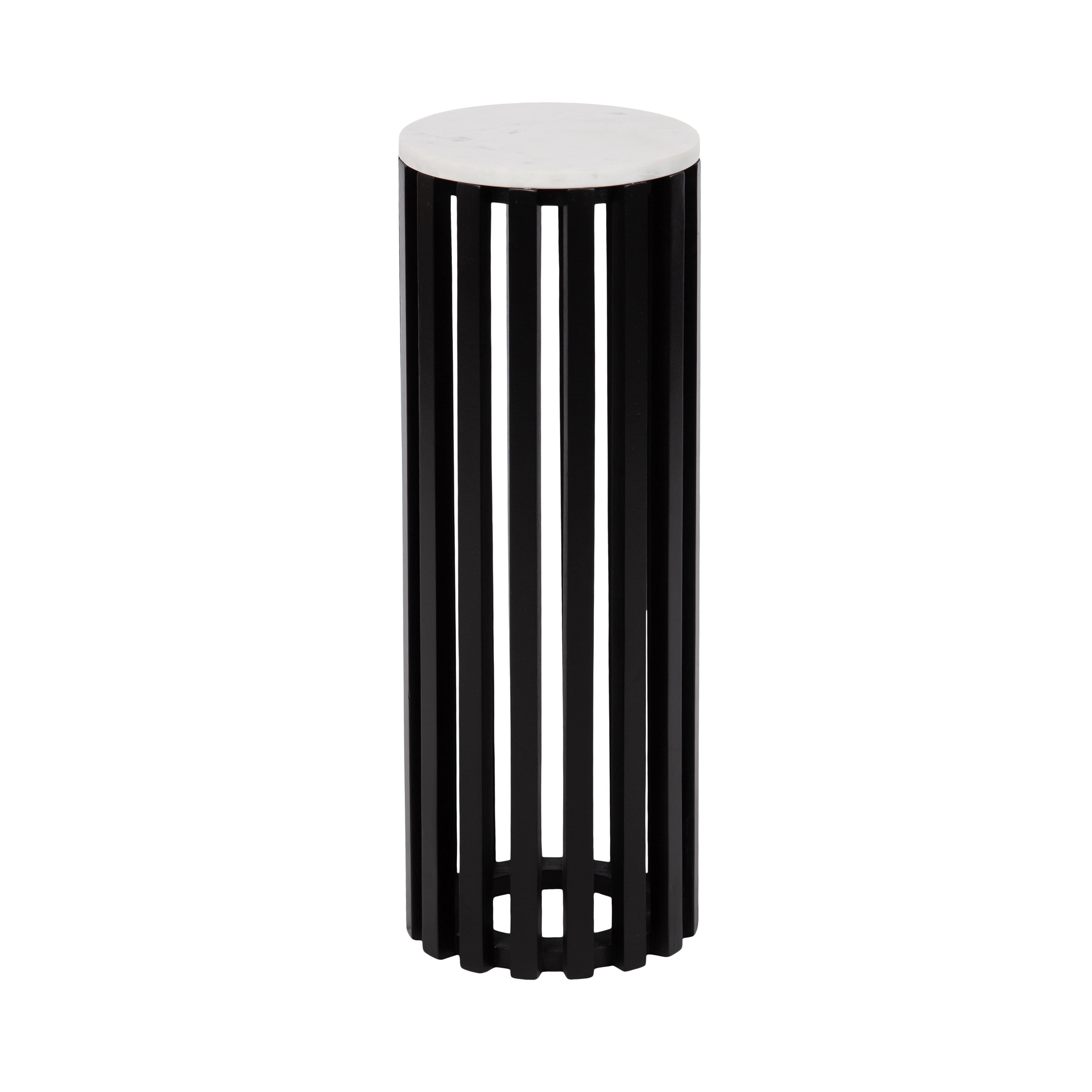 Kate and Laurel Paynter Marble Drink Table, 9 x 24, White and Black, Tall Slatted Plant Stand ...