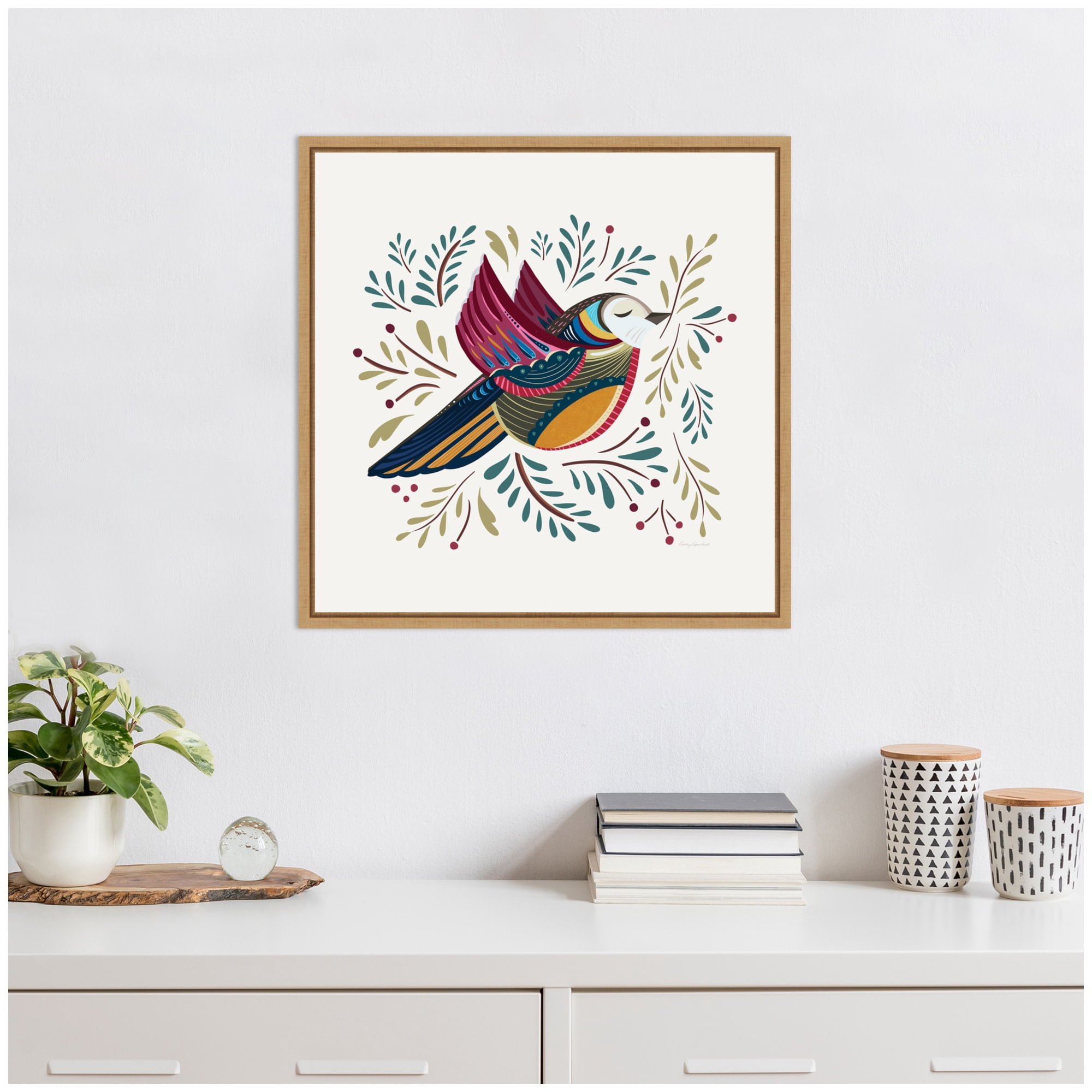Kate and Laurel Peace Bird Cream Framed Canvas Wall Art by Carey ...