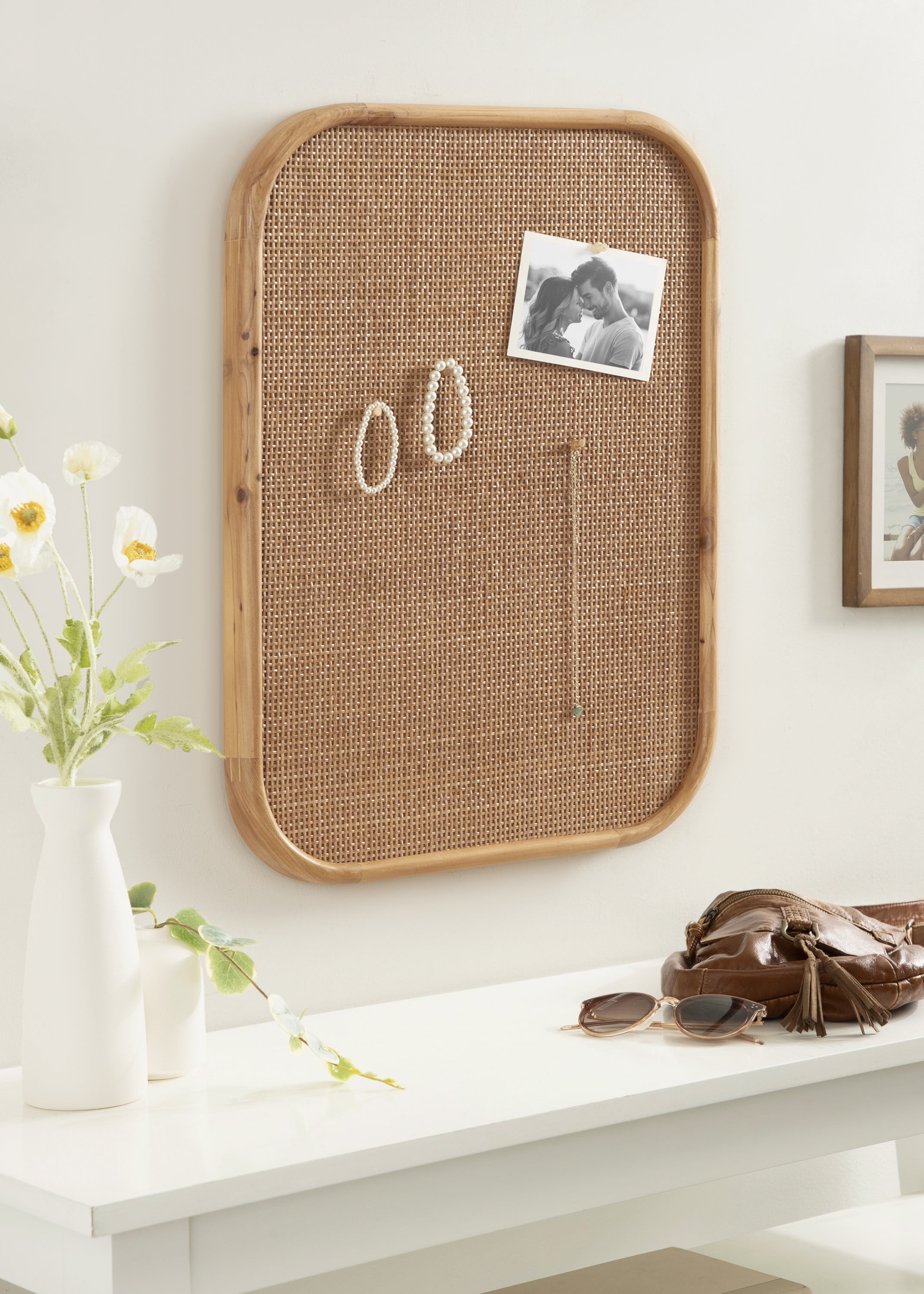 Kate and Laurel Planche Modern Rattan Wall Pinboard, 20 x 26, Natural ...