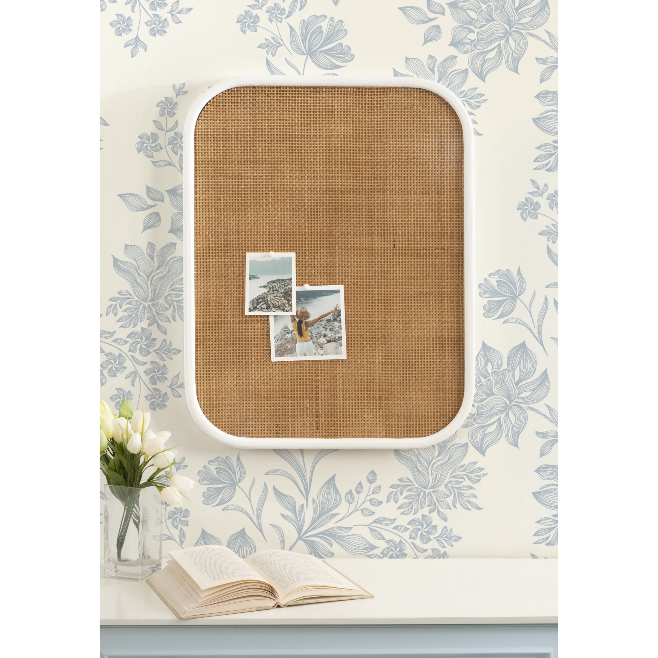 Kate and Laurel Planche Modern Rattan Wall Pinboard, 20 x 26, White and ...