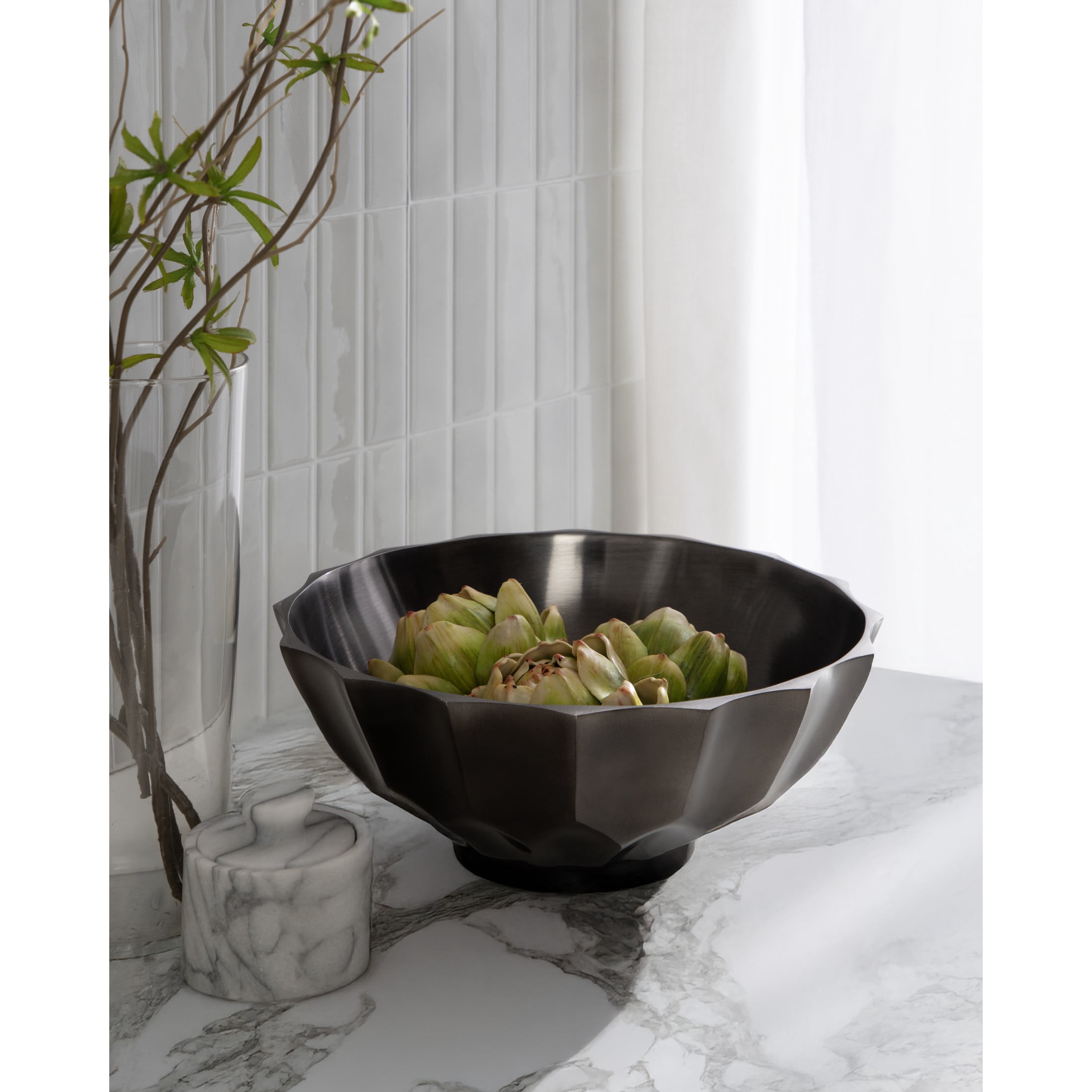 Kate and Laurel Plete Round Pleated Metal Serving Bowl, 12 Inch ...