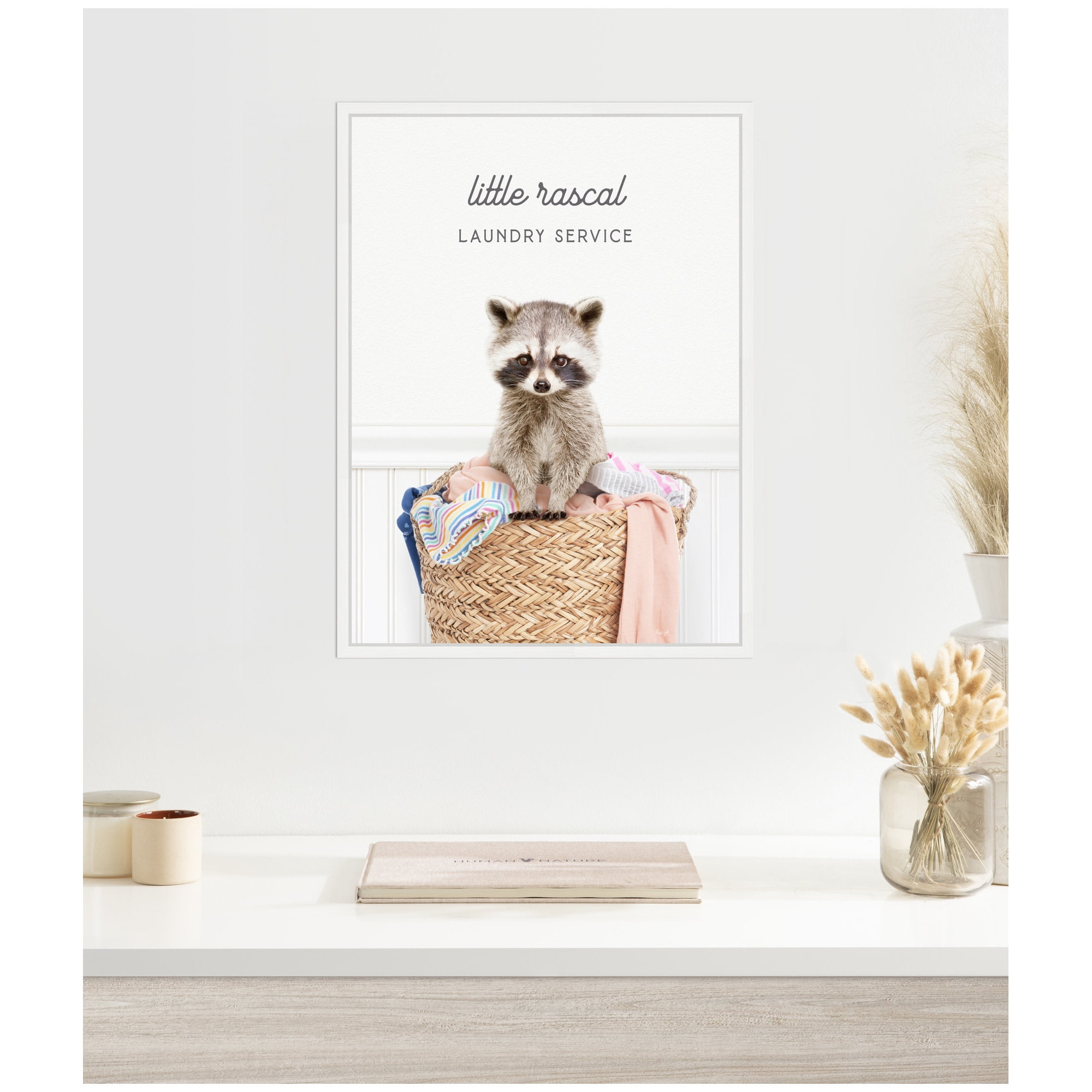 Kate and Laurel Raccoon Little Rascal Laundry Service Framed Canvas ...