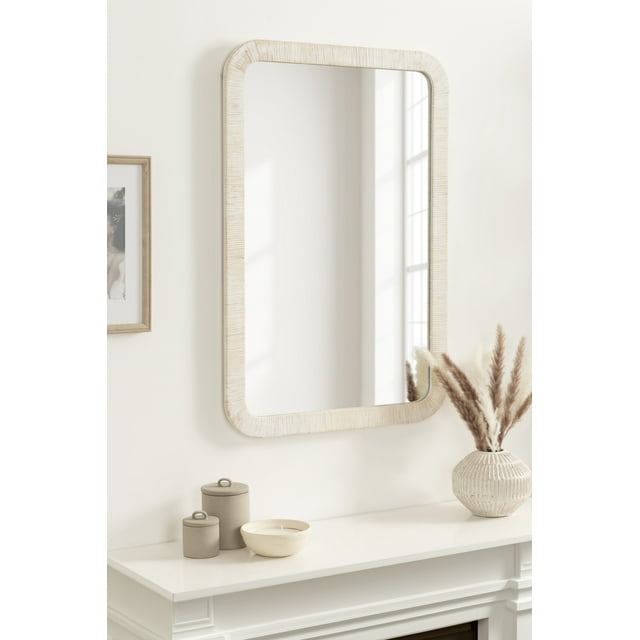 Kate and Laurel Rahfy Boho Rectangle Rattan Mirror, 24 x 36, White ...