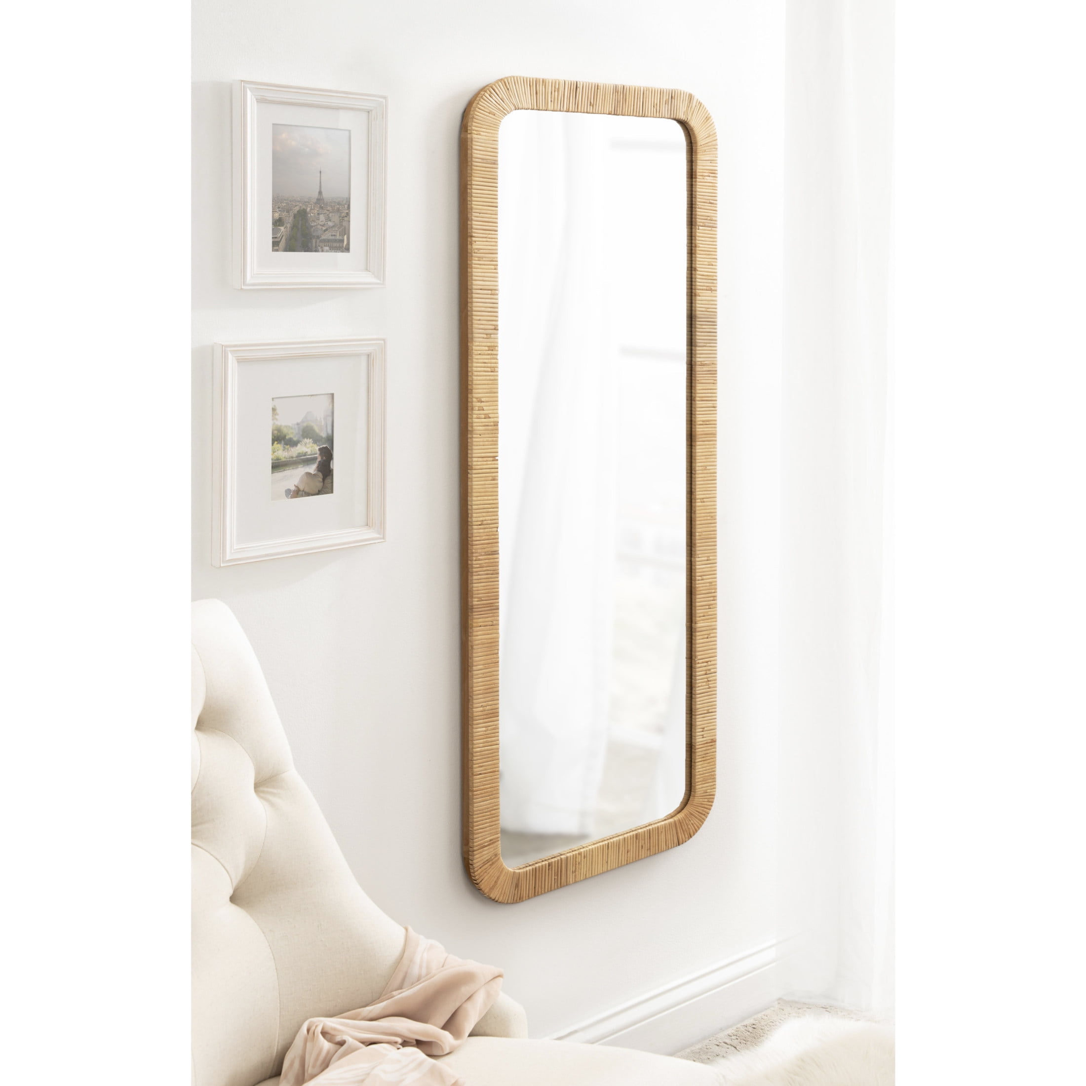 Kate and Laurel Rahfy Boho Rectangle Rattan Wall Mirror, 18 x 48 ...
