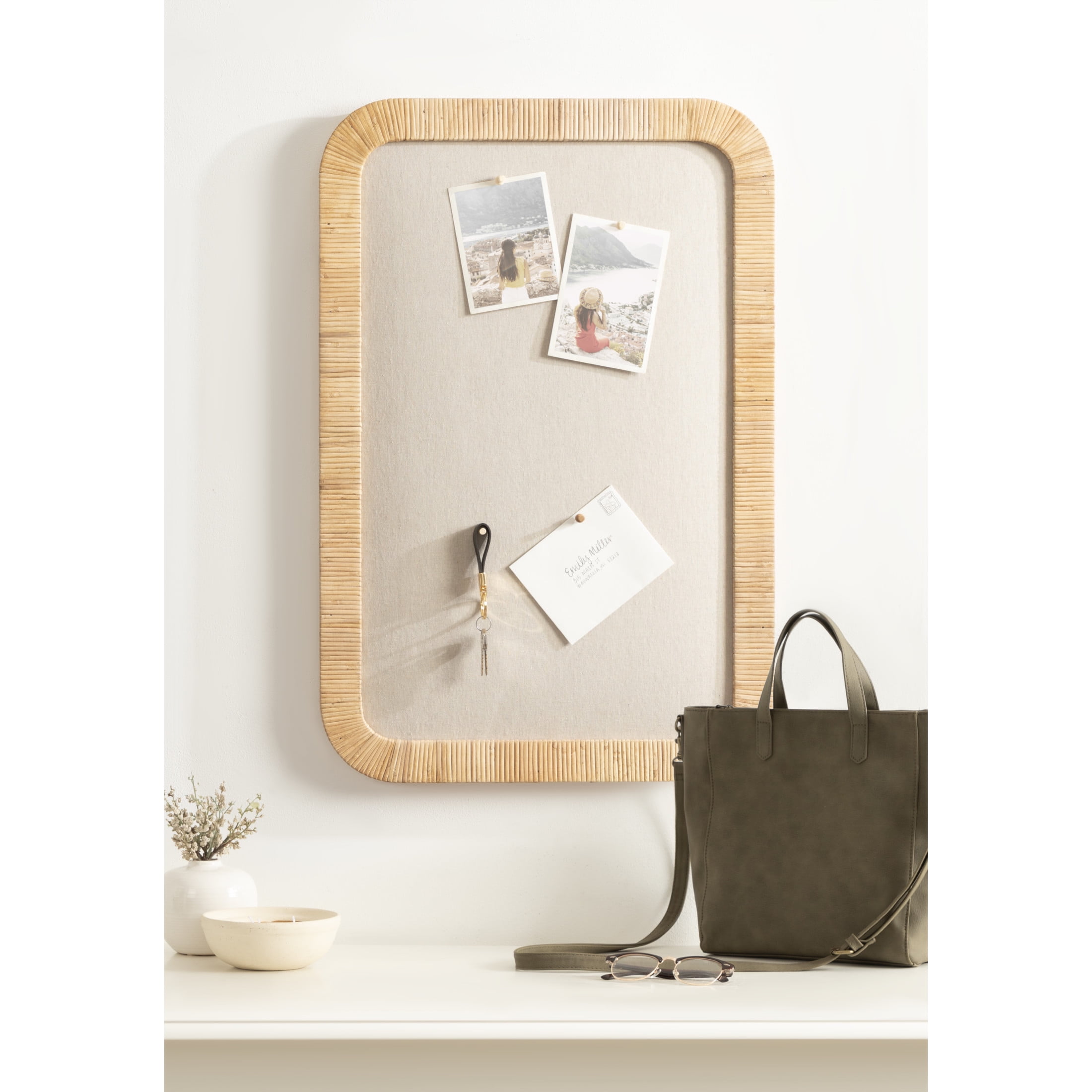 Kate and Laurel Rahfy Modern Rattan Framed Wall Pinboard, 20 x 30 ...