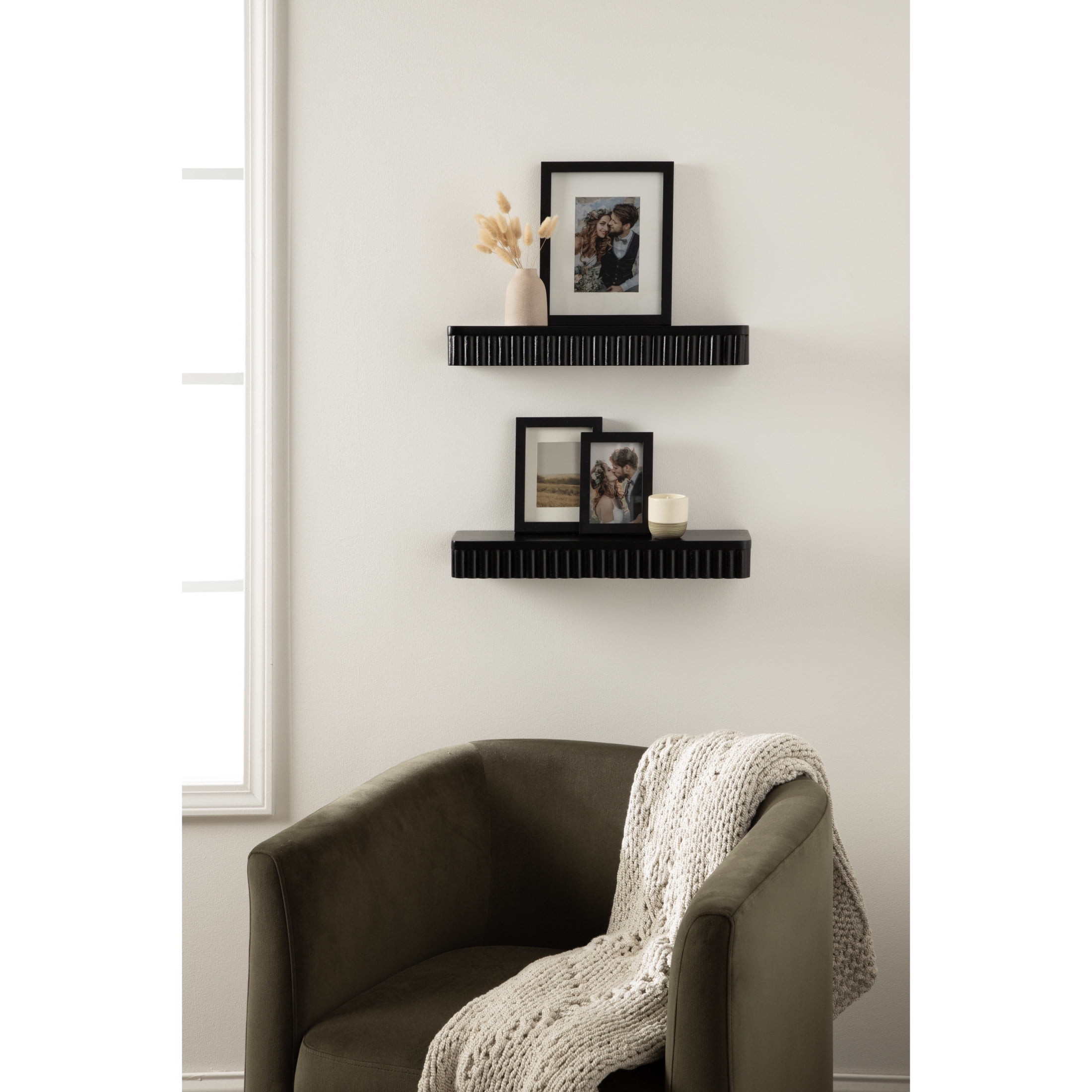Kate and Laurel Reid Modern Ribbed Wood Floating Shelves, Set of 2, 20 ...