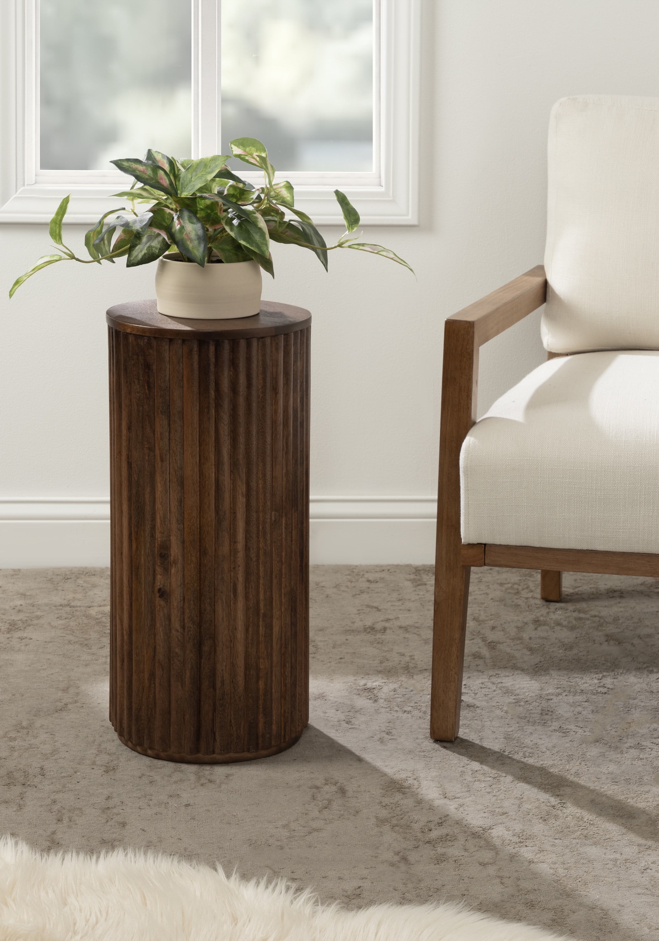 Kate and Laurel Reid Modern Wooden Ribbed Drink Table, 10 x 10 x 22 ...