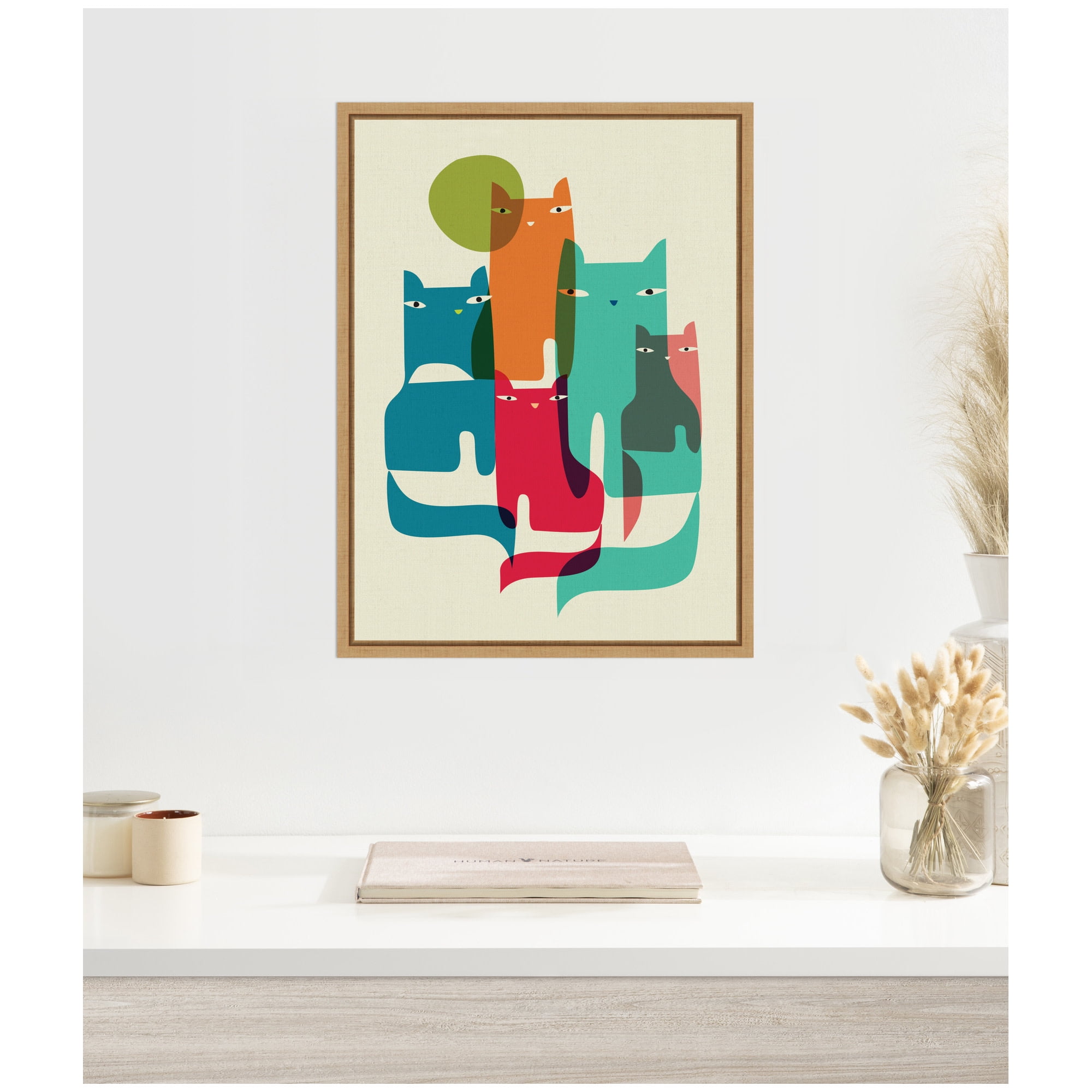 Kate and Laurel Retro Cats Under The Moon Framed Canvas Wall Art by ...