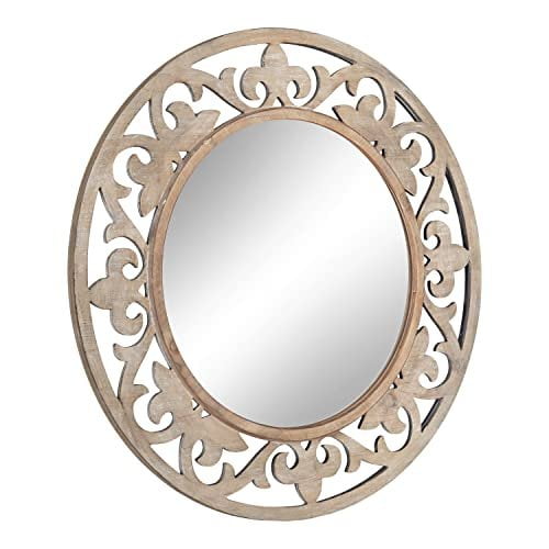 Kate and Laurel Shovali Rustic Round Wall Mirror, 32 Inch Diameter ...