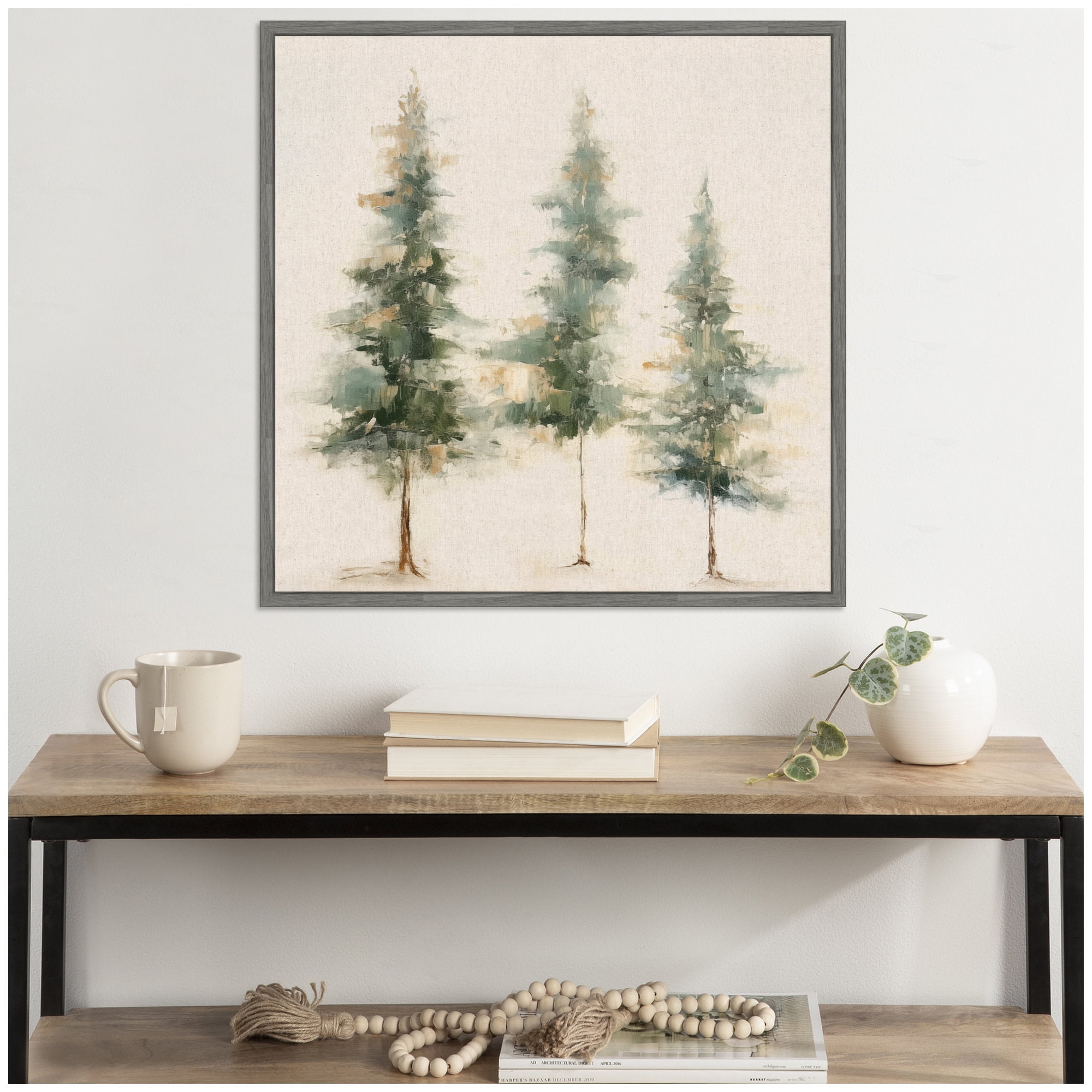 Kate and Laurel Sylvie Abstract Forest Evergreen Trees Framed Canvas ...