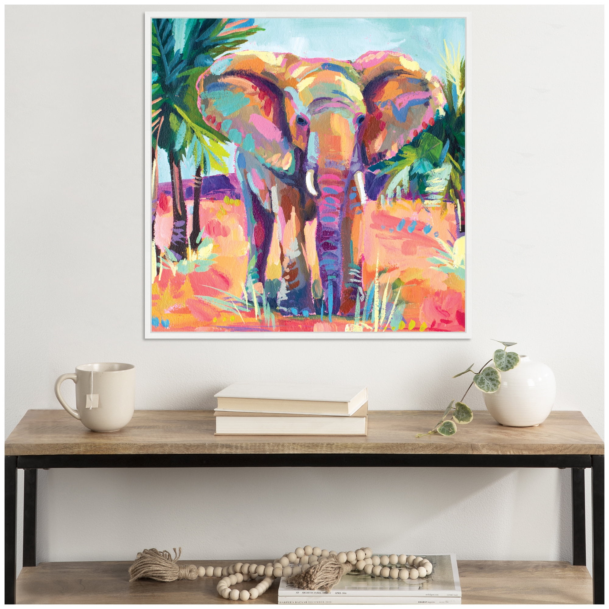 Kate and Laurel Sylvie African Elephant In Orange Framed Canvas Wall ...