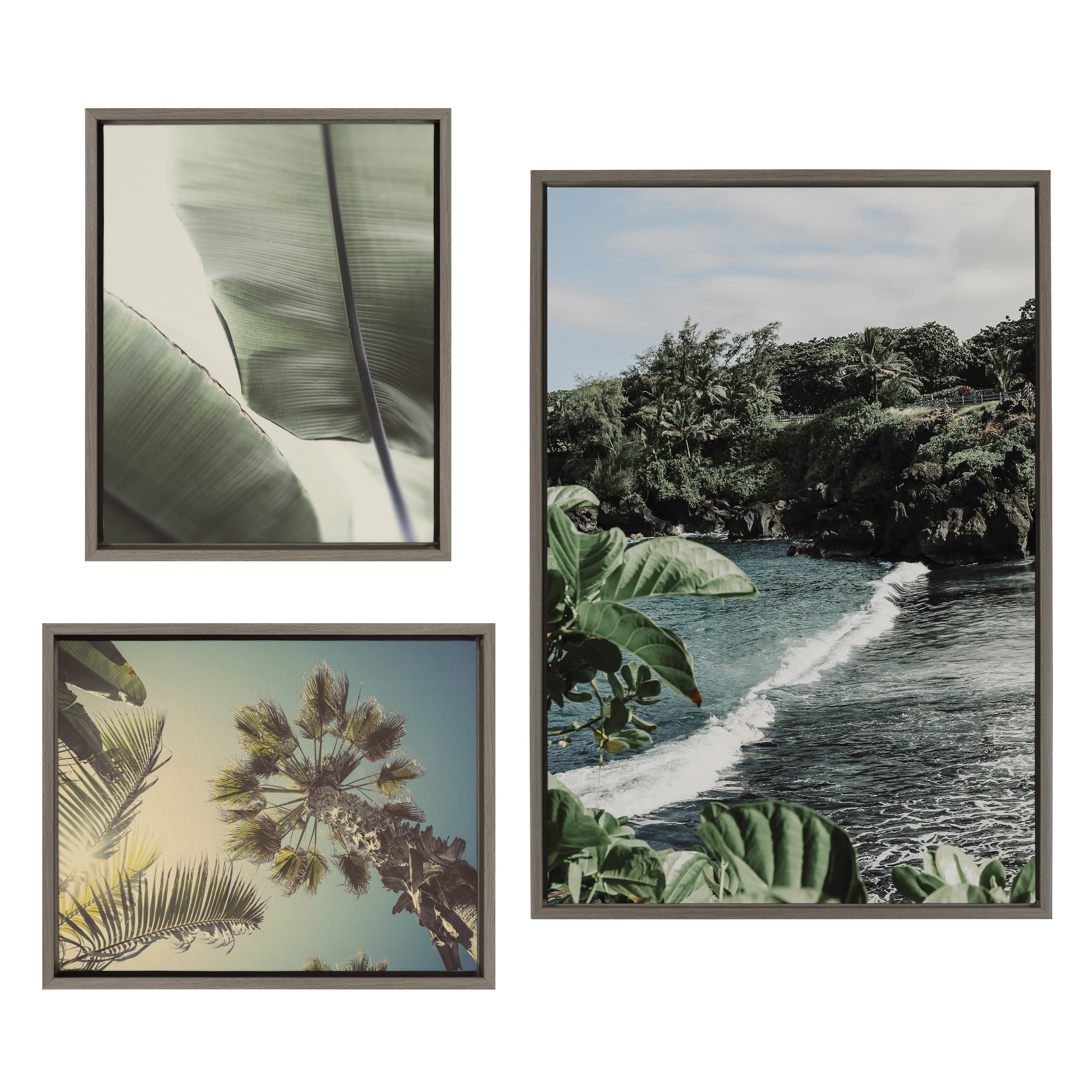 Kate and Laurel Sylvie Aloha Kai, Vintage Palms and Palm Tree Sunburst Framed Canvas Wall Art ...