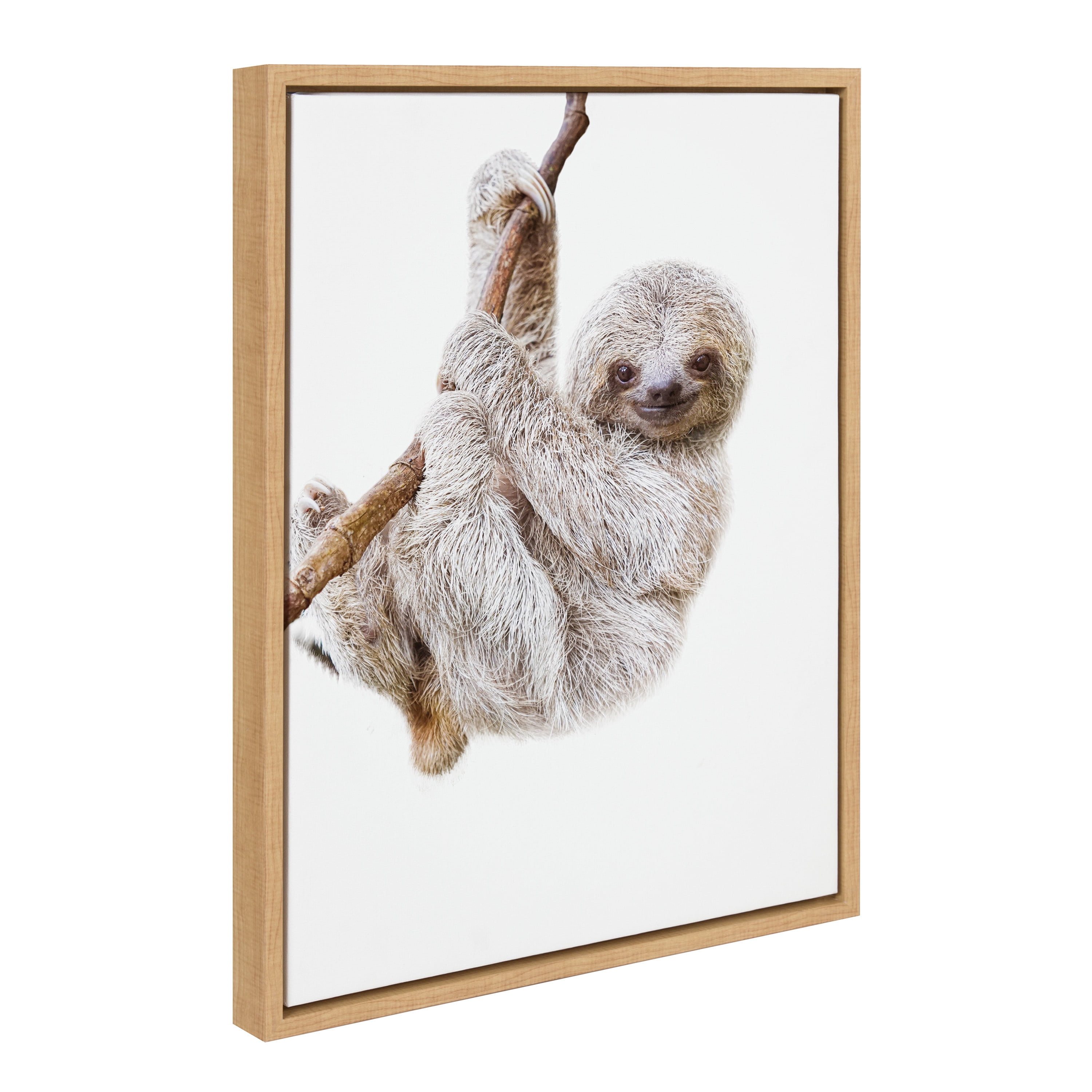 Kate and Laurel Sylvie Baby Sloth Hanging Around Framed Canvas Wall Art ...