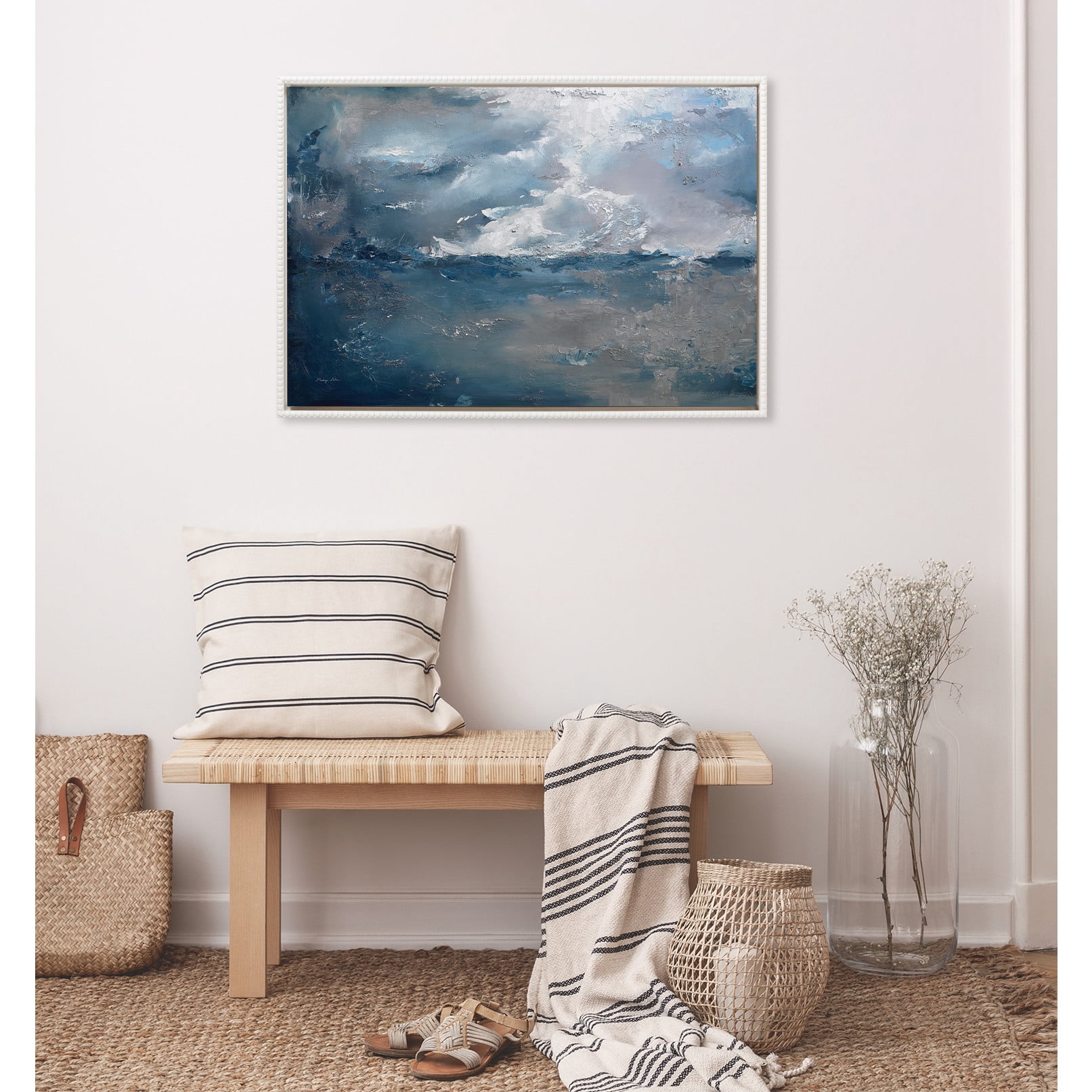Kate and Laurel Sylvie Beaded Shades of Blue Vintage Framed Canvas Wall ...