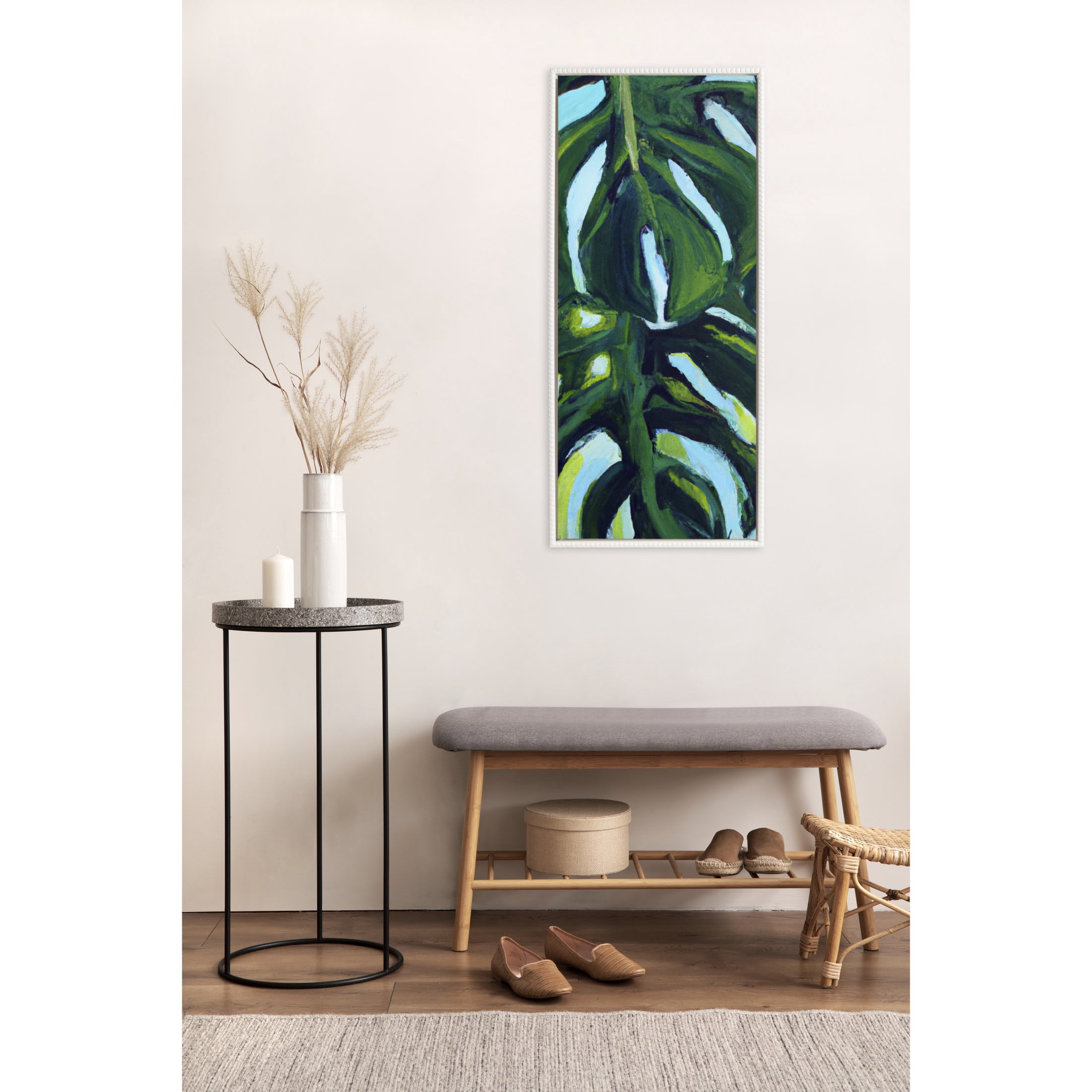 Kate and Laurel Sylvie Blank Framed Canvas Wall Art, 18x40 White Beaded ...
