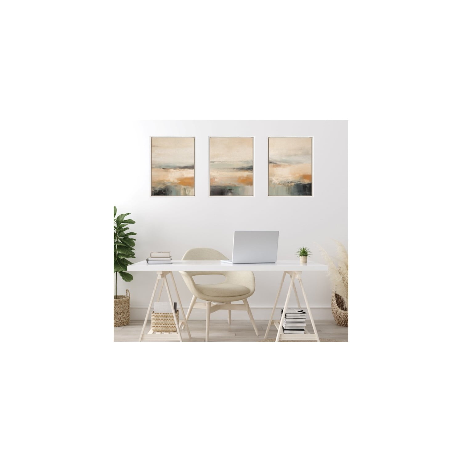 Kate and Laurel Sylvie Blue Beach Ocean Coastal Abstract Framed Canvas ...