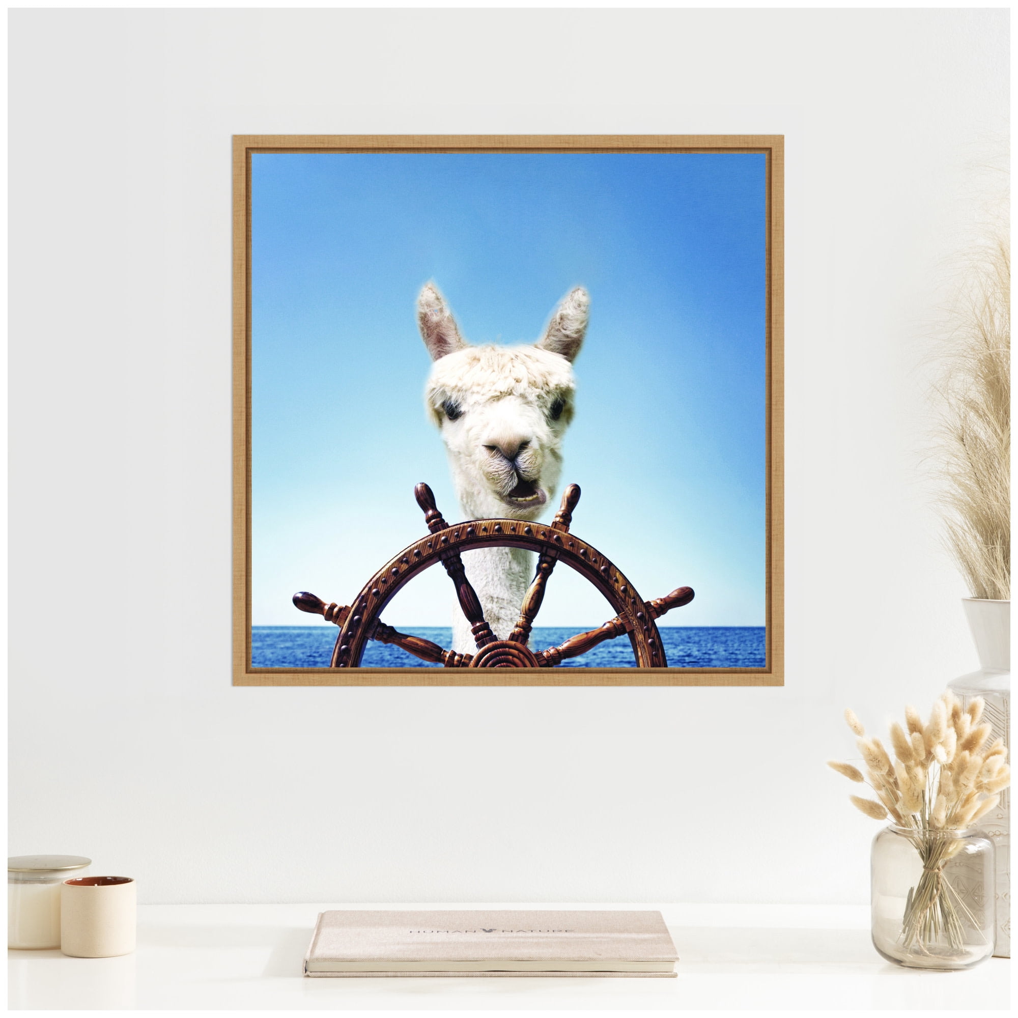 Kate and Laurel Sylvie Boat Animal Alpaca Framed Canvas Wall Art by The ...