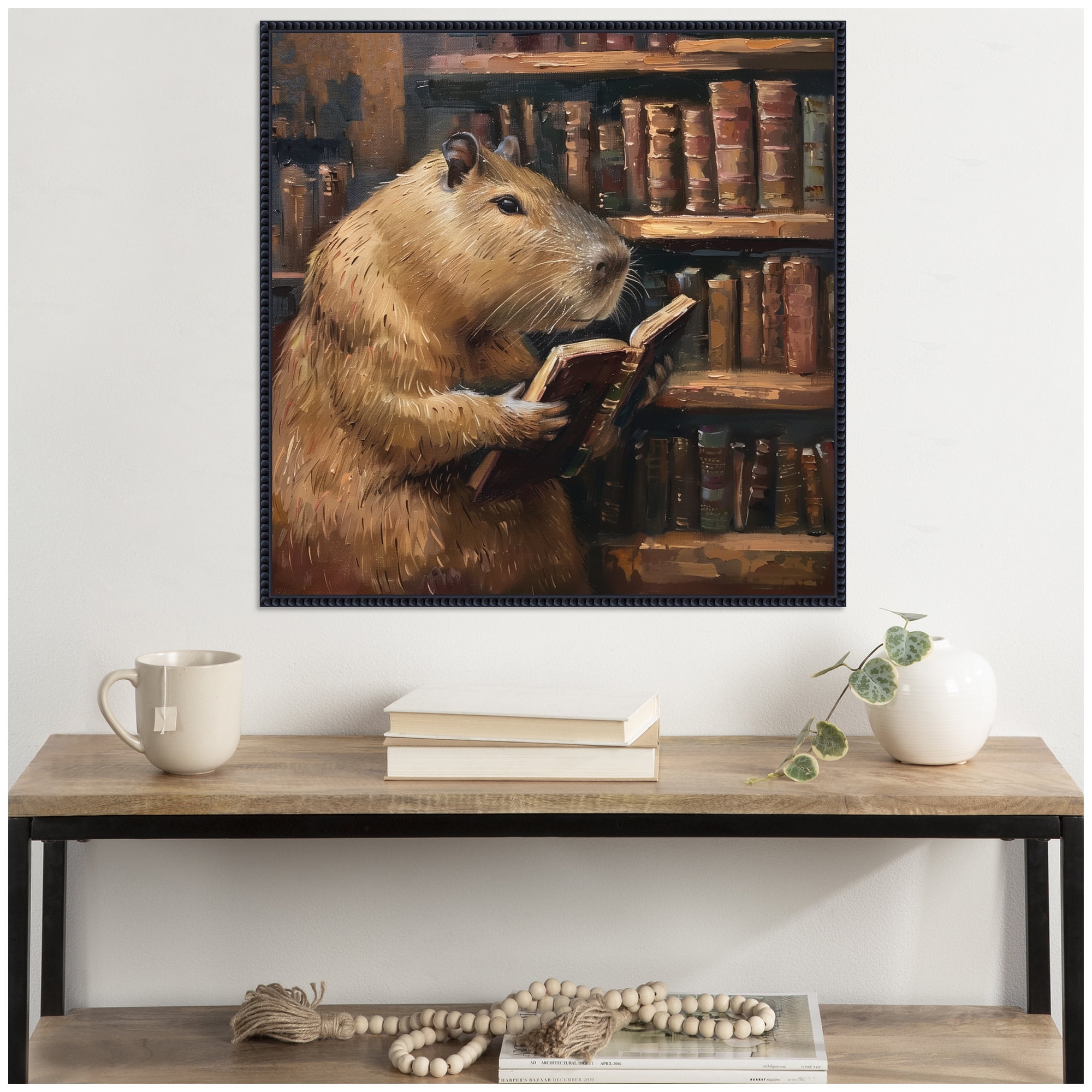 Kate and Laurel Sylvie Colorful Traditional Capybara Reading in Library ...