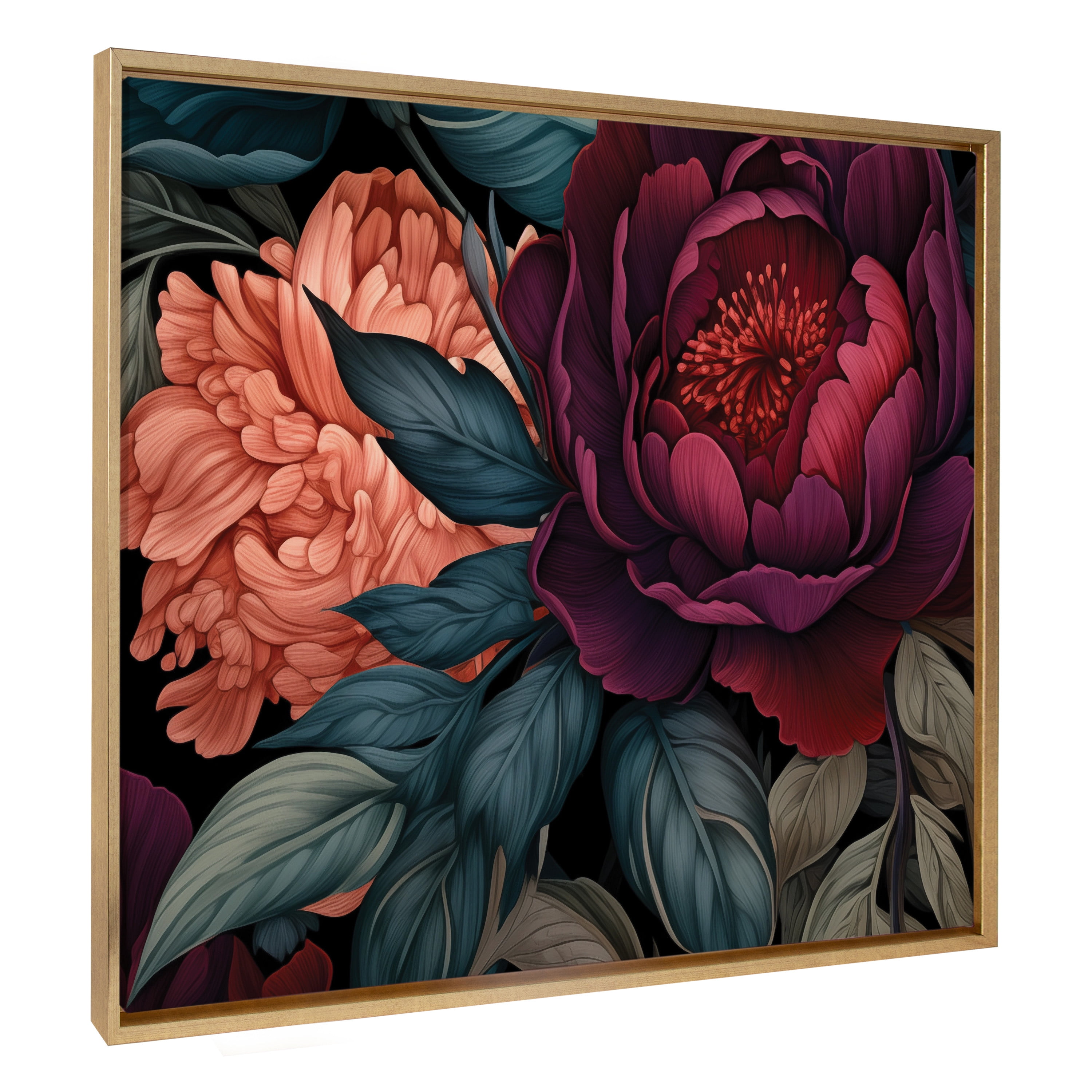 Kate and Laurel Sylvie Dark Academia Floral in Rich Jewel Tones Framed ...