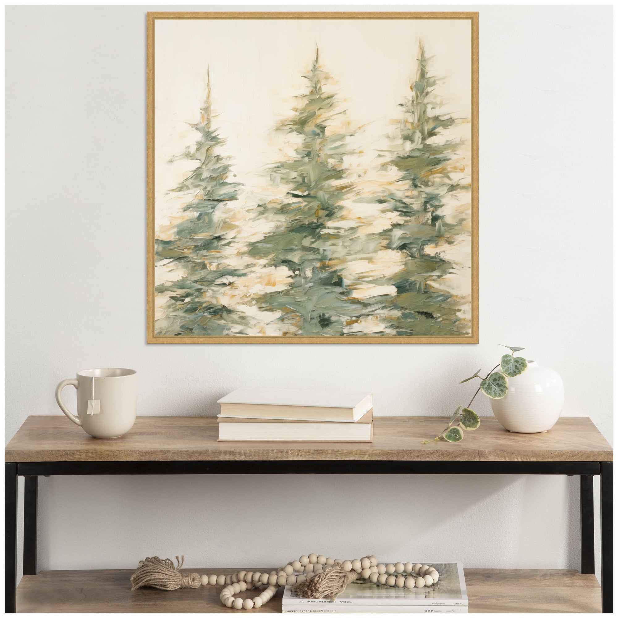 Kate and Laurel Sylvie Evergreen Trees Abstract Framed Canvas Wall Art ...
