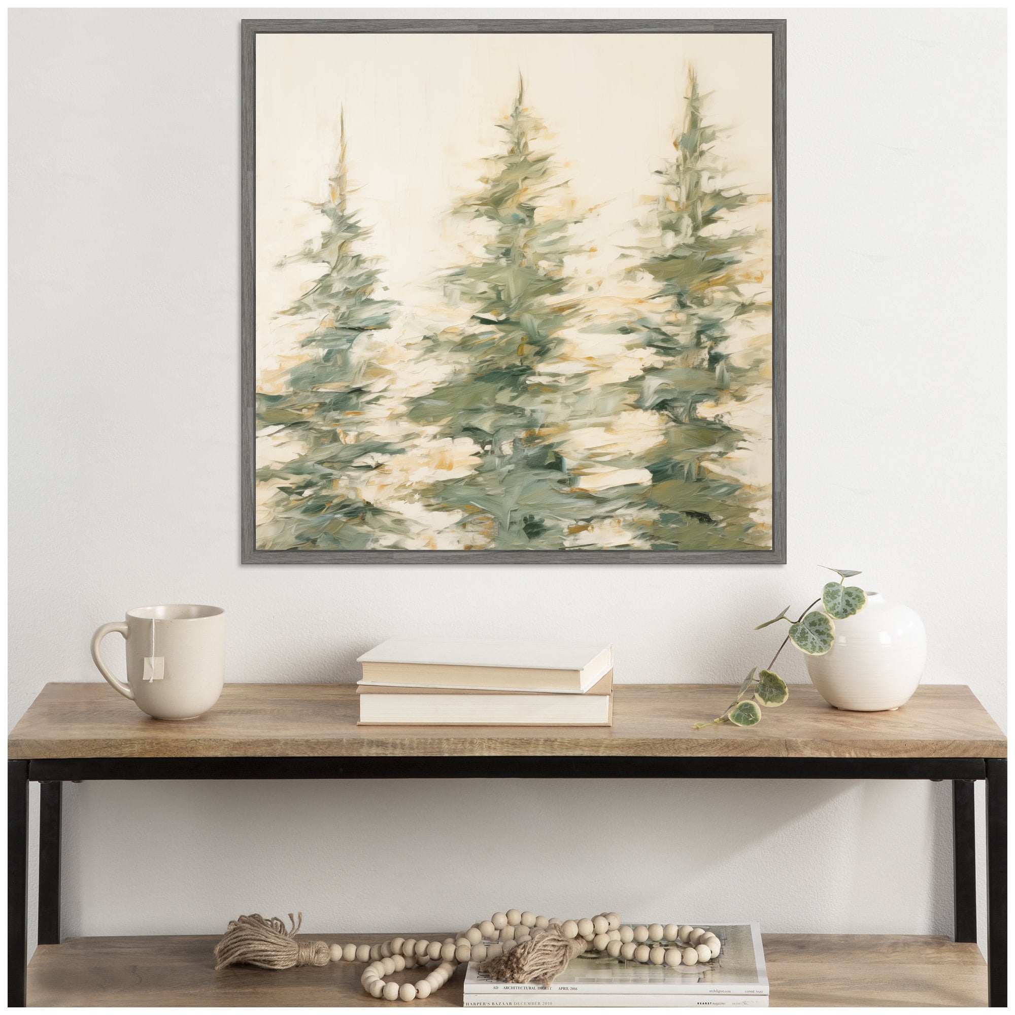 Kate and Laurel Sylvie Evergreen Trees Abstract Framed Canvas Wall Art ...