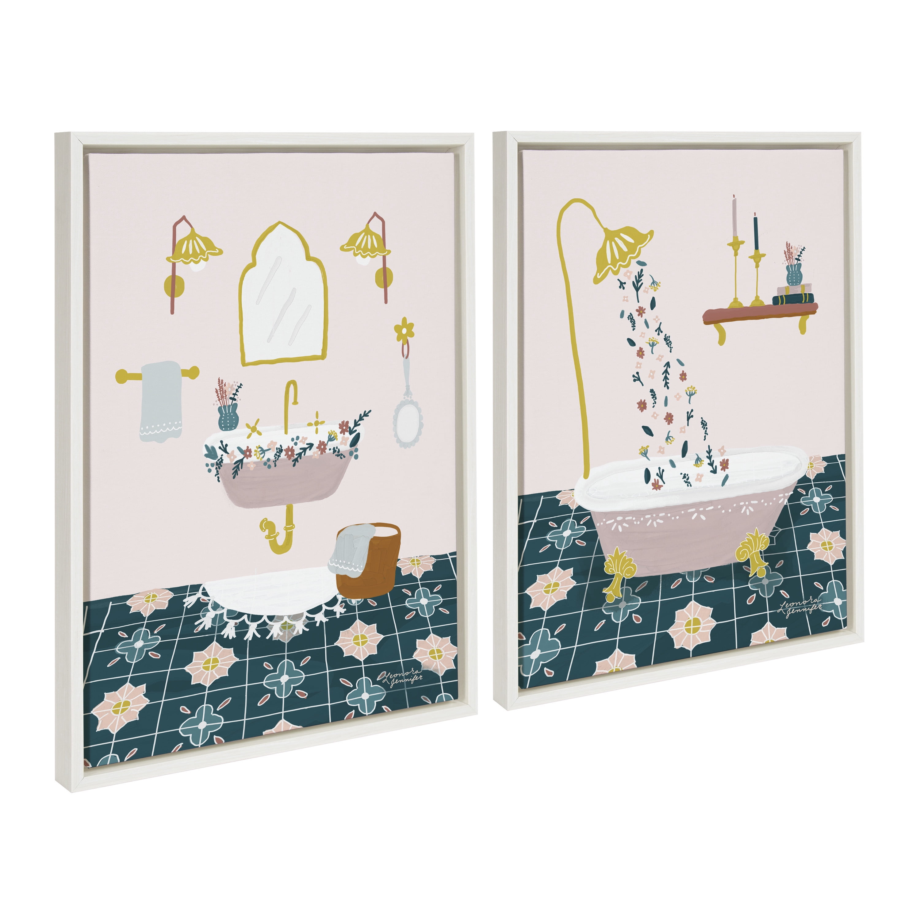 Kate and Laurel Sylvie Floral Sink and Floral Bath Framed Canvas Wall ...