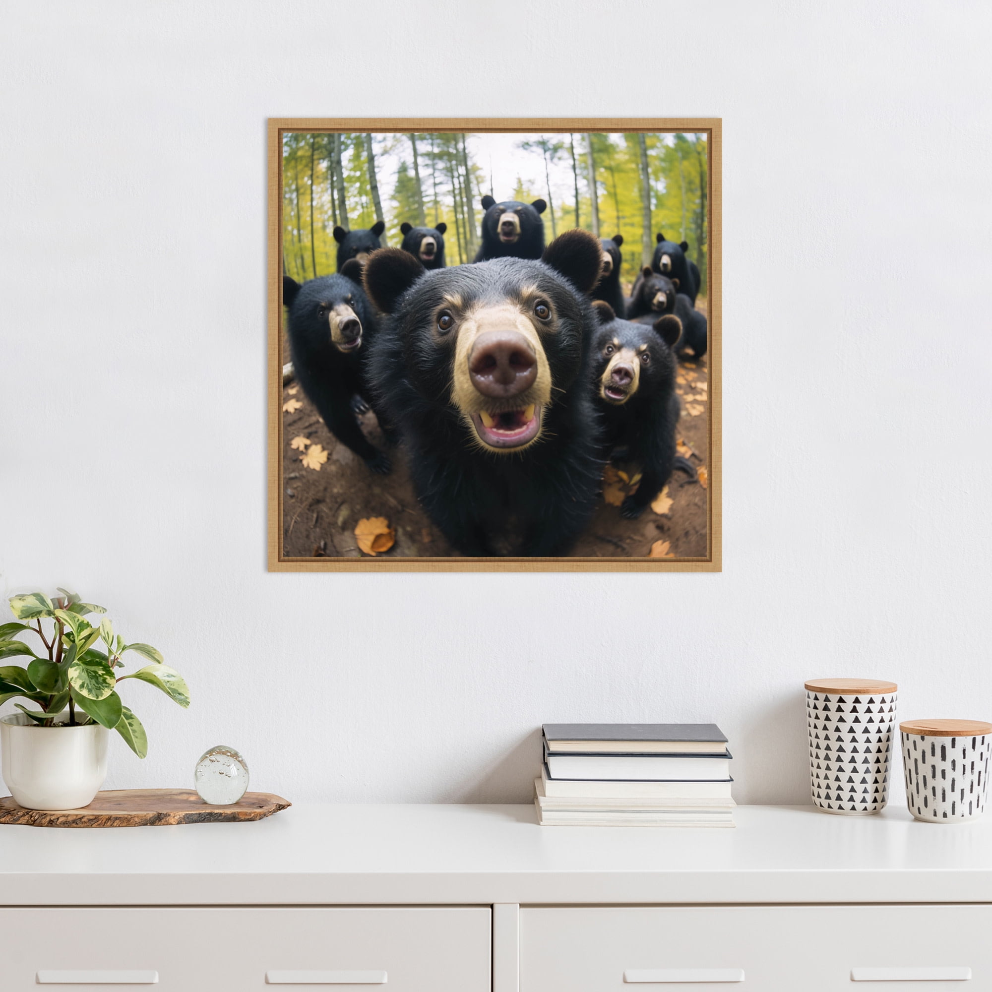 Kate and Laurel Sylvie Funny Animal Black Bear Selfie Framed Canvas ...