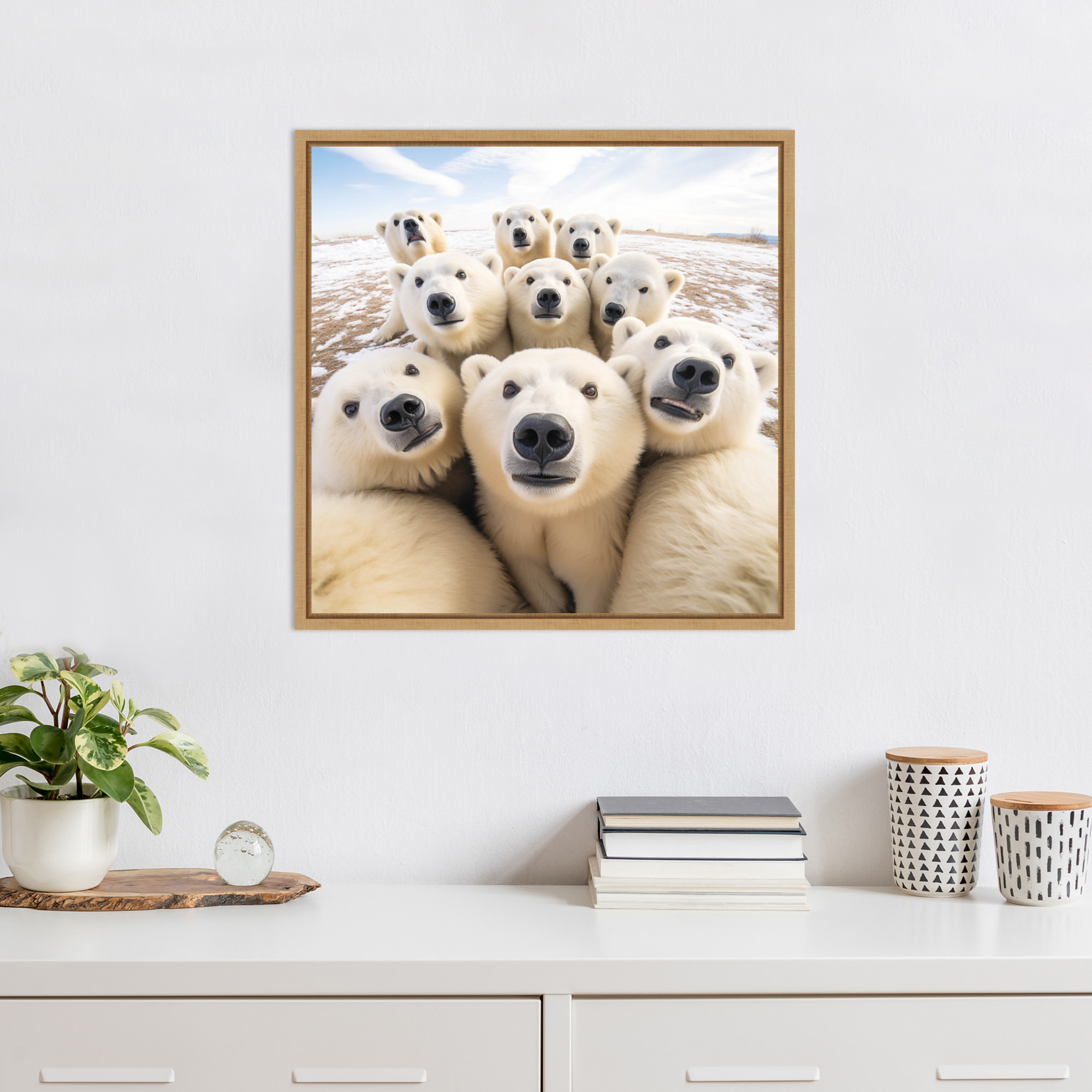 Kate and Laurel Sylvie Funny Animal Polar Bear Selfie Framed Canvas ...