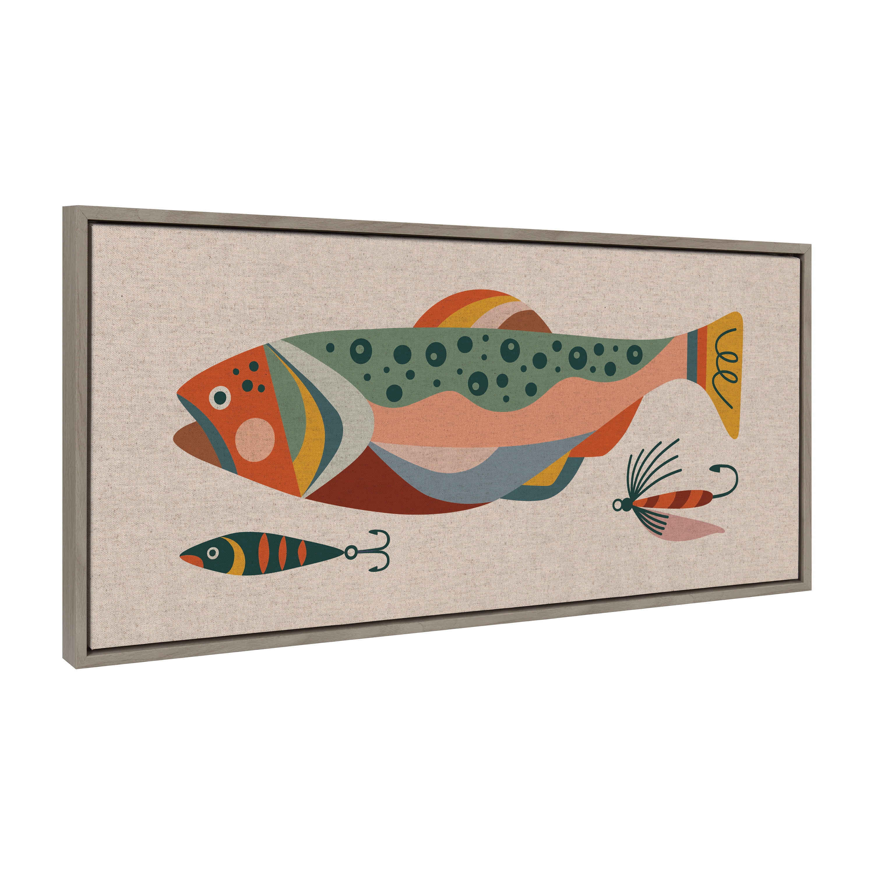Kate and Laurel Sylvie Gone Fishing Neutral Linen Texture Framed Canvas ...