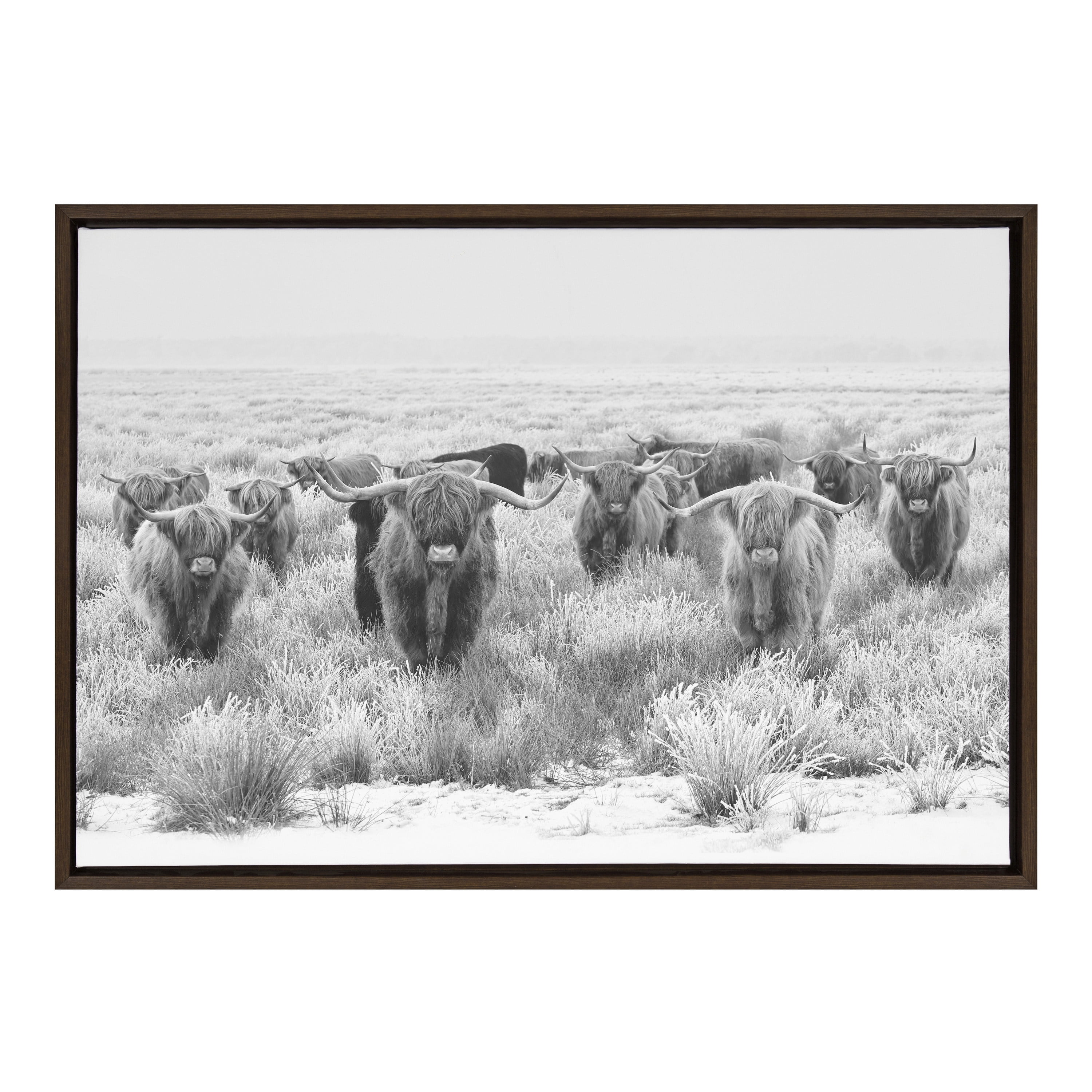 Kate and Laurel Sylvie Herd of Highland Cows BW Framed Canvas Wall Art ...