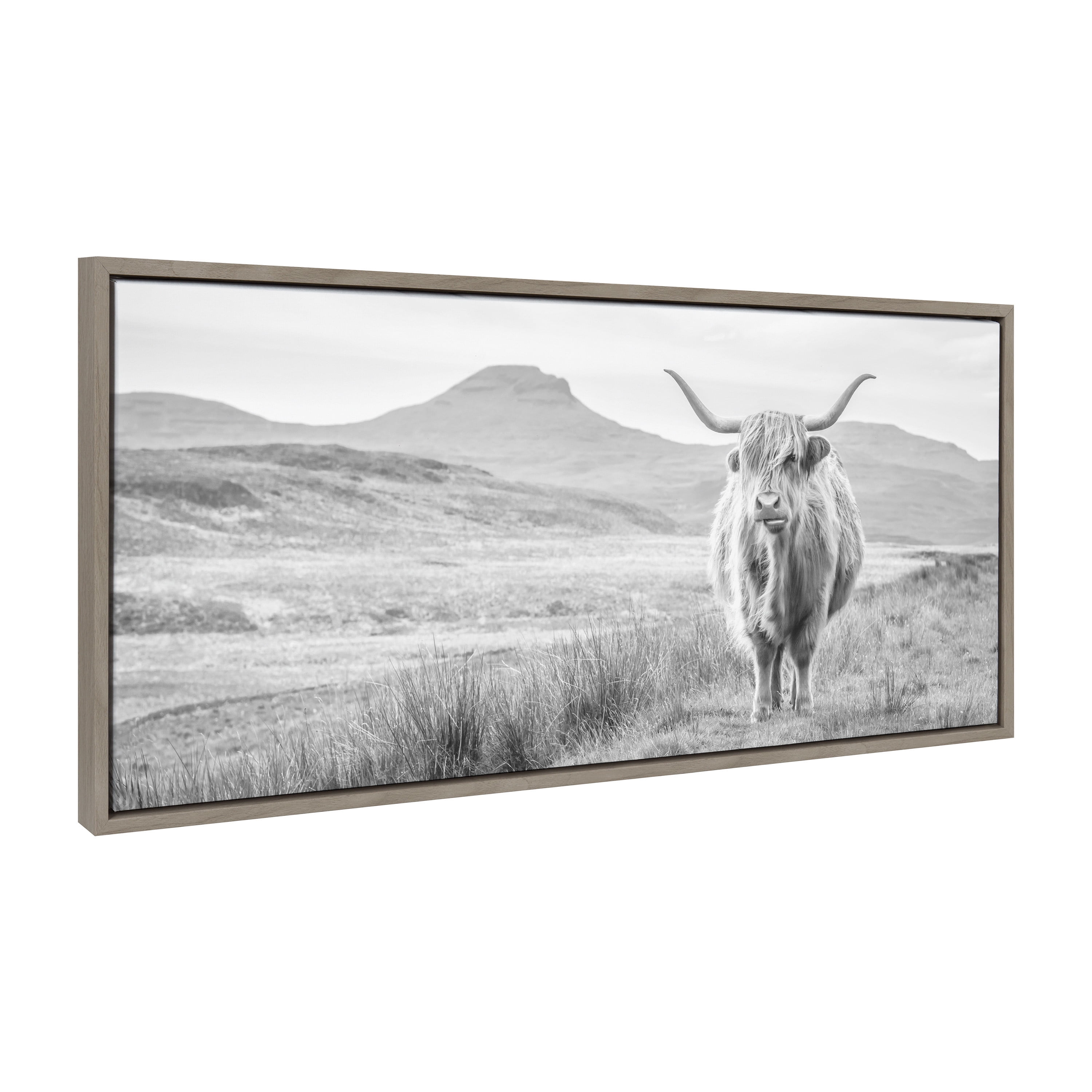 Kate and Laurel Sylvie Highland Cow Mountain Landscape BW Framed Canvas ...