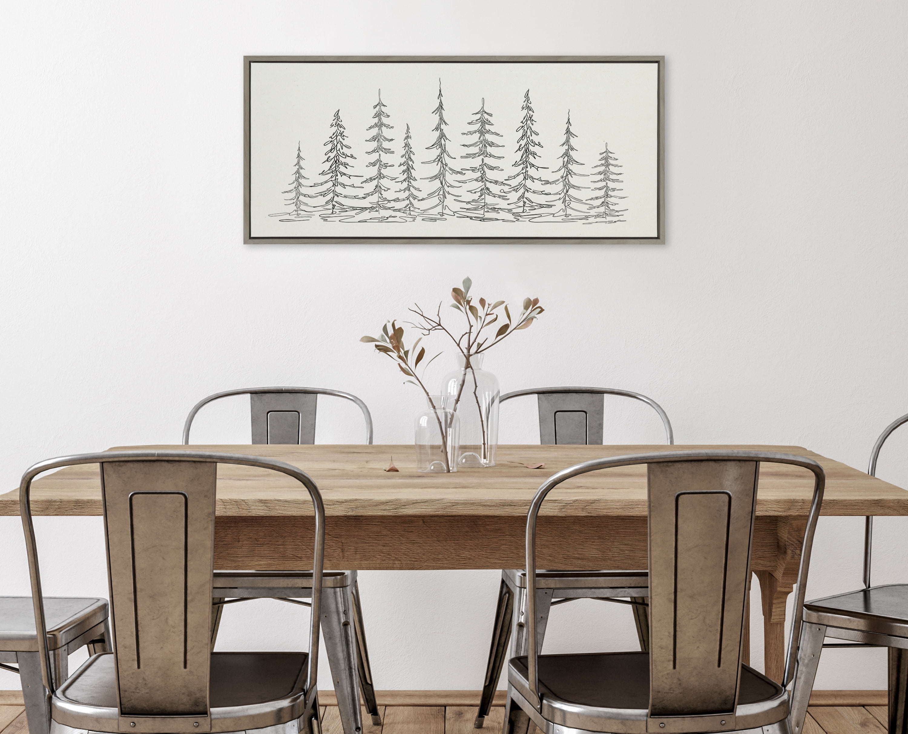 Kate and Laurel Sylvie Minimalist Evergreen Trees Sketch BW Framed ...