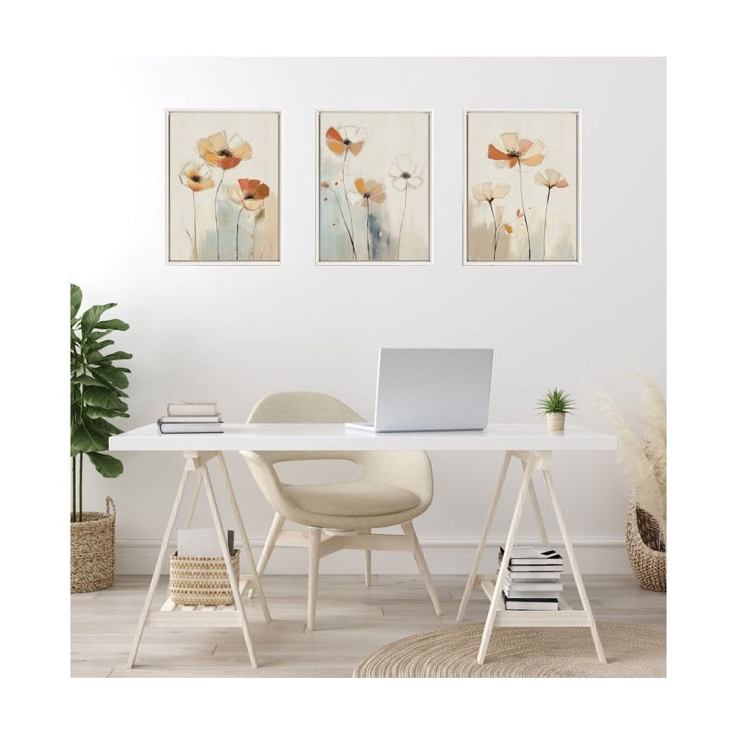Kate and Laurel Sylvie Neutral Blue Elegant Country Wildflowers Framed ...