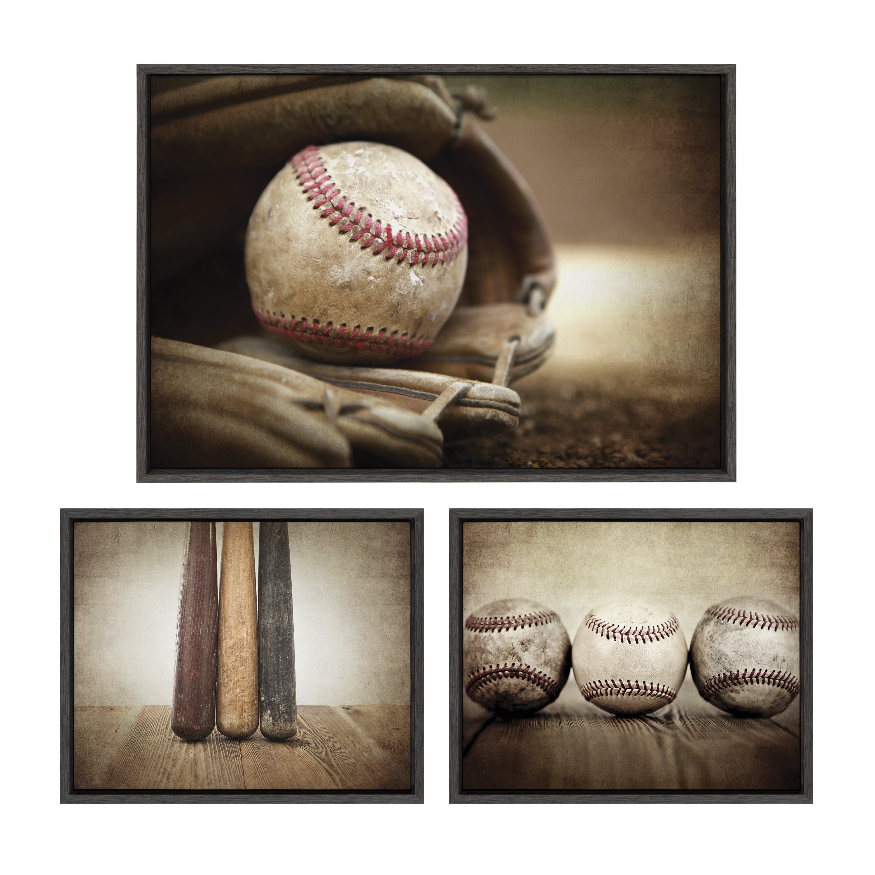 Kate and Laurel Sylvie Three Vintage Bats, Baseball Glove at Home Plate ...