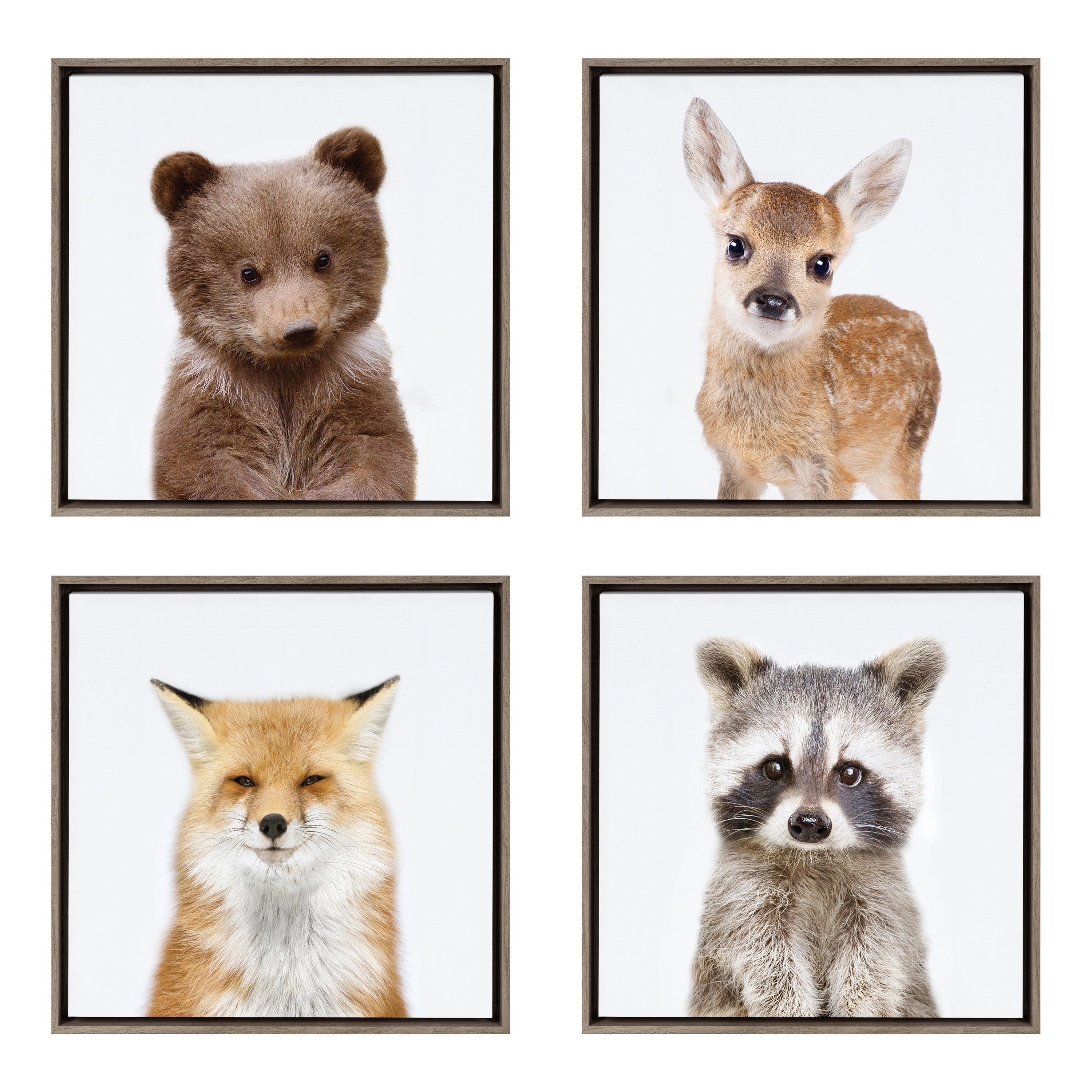 Kate and Laurel Sylvie Woodland Animals Collection Framed Canvas Wall ...