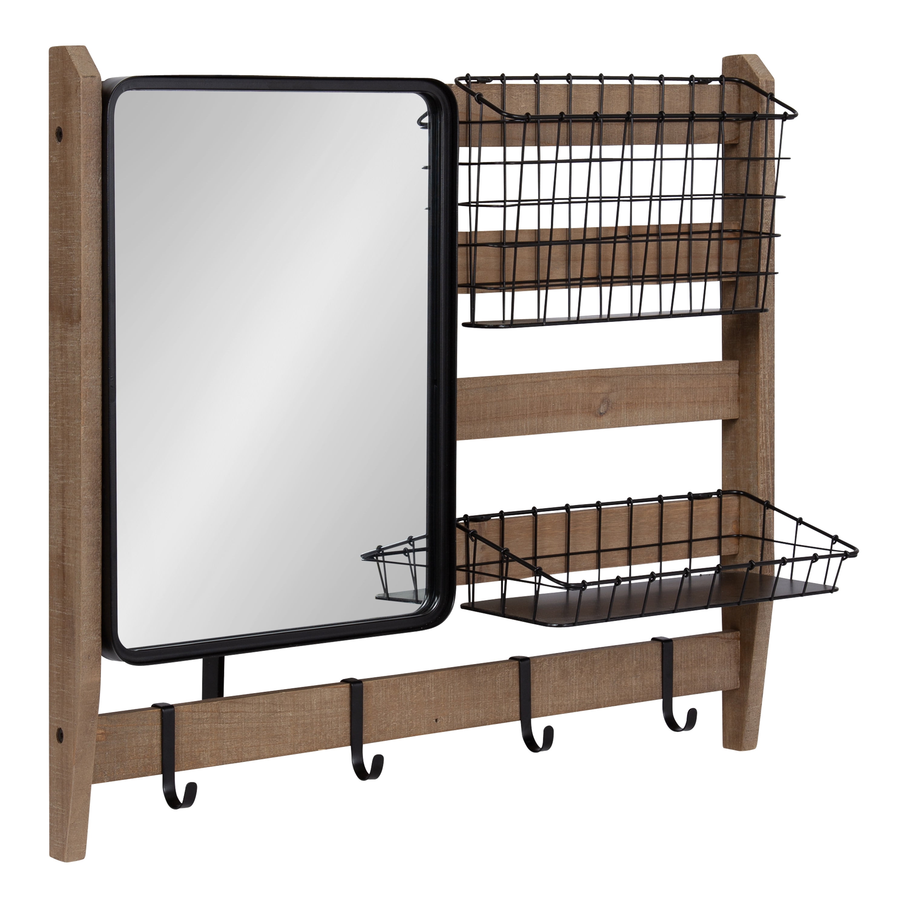 Kate and Laurel Tanner Wall Organizer with Mirror and Hooks, 28 x 8 x ...