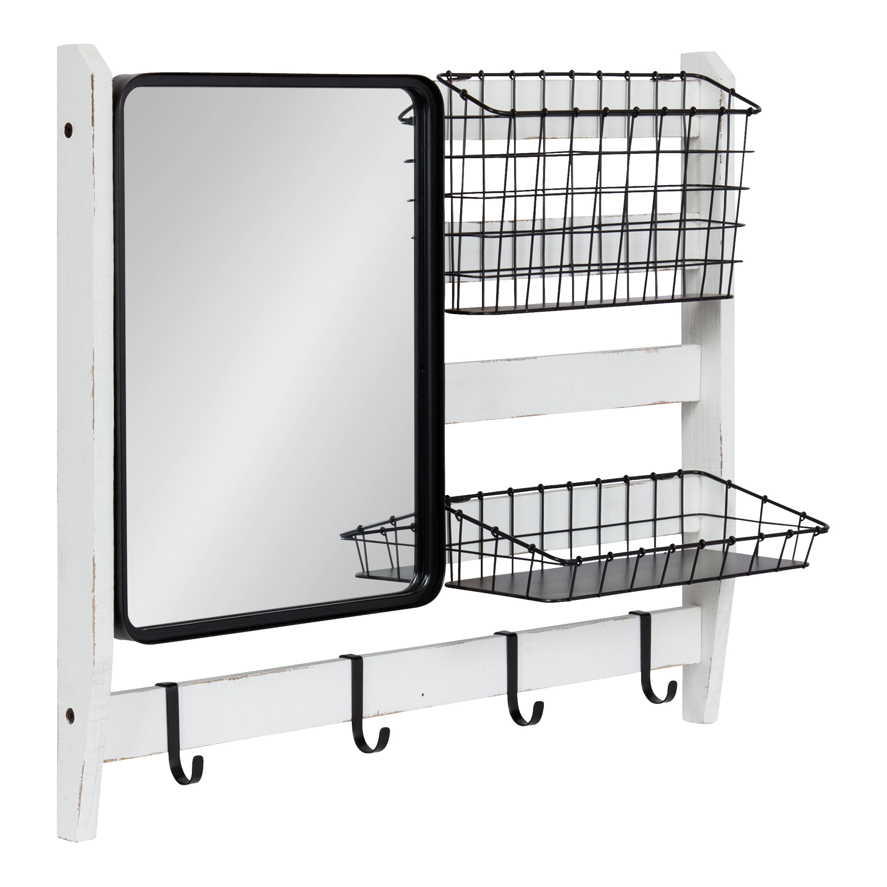 Kate and Laurel Tanner Wall Organizer with Mirror and Hooks, 28 x 8 x ...